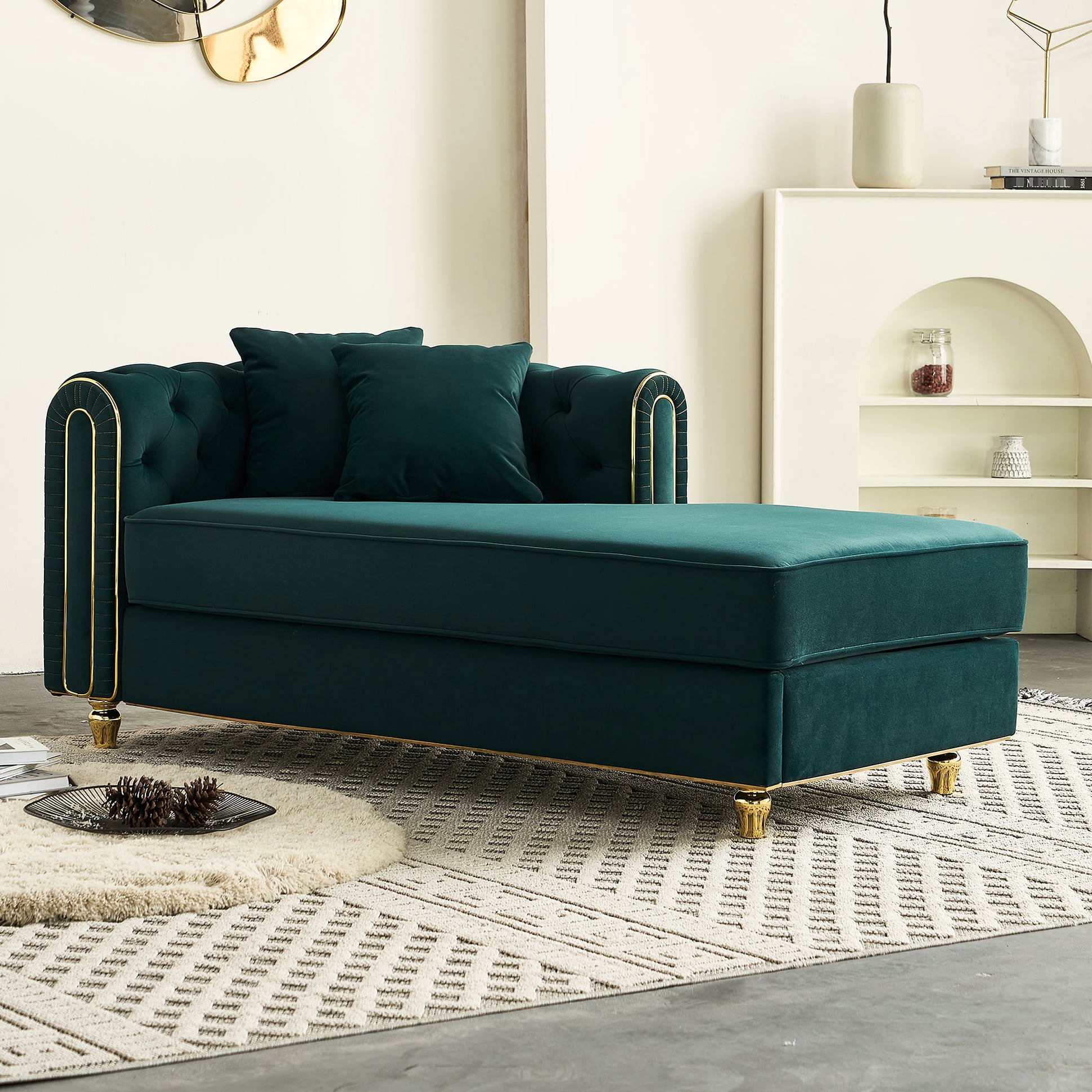 Velvet Chaise Lounge, 66.9''w Modern Design. Back With 2 Pillows For ...