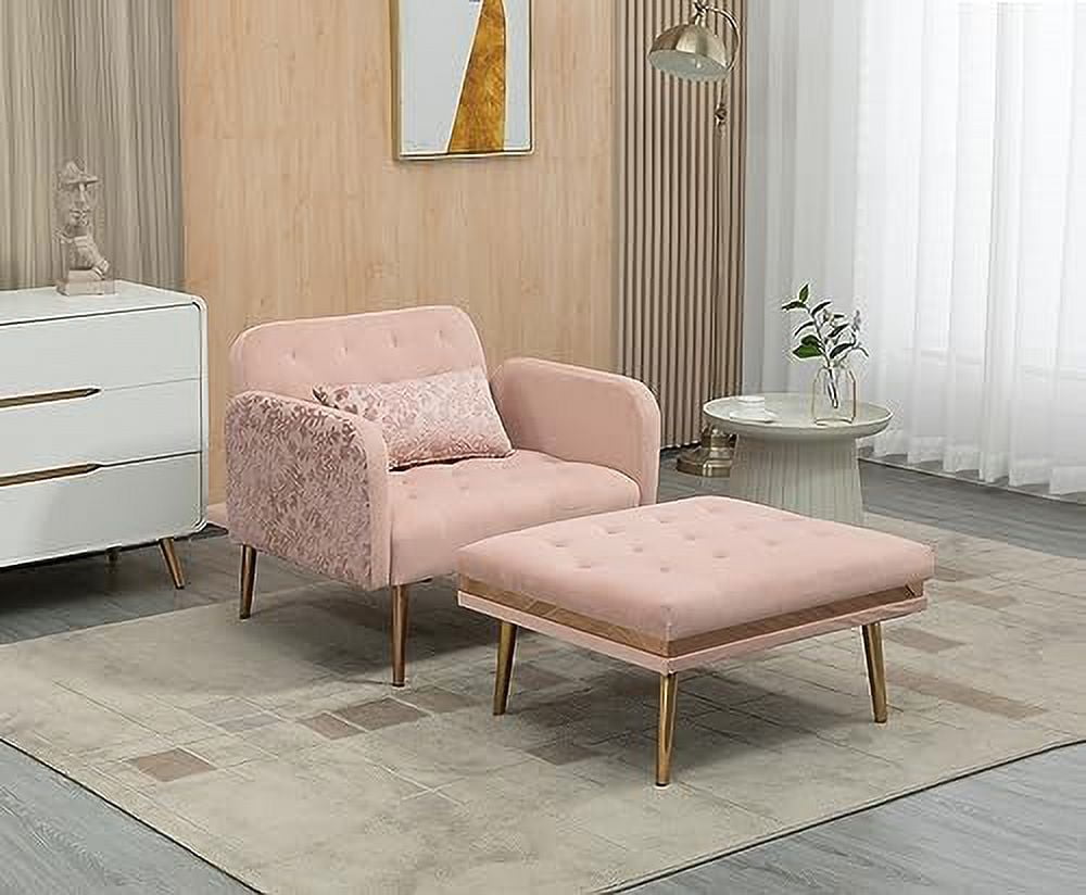 Velvet Chaise Lounge Chair Indoor with 3 Reclining Angles Converts to ...