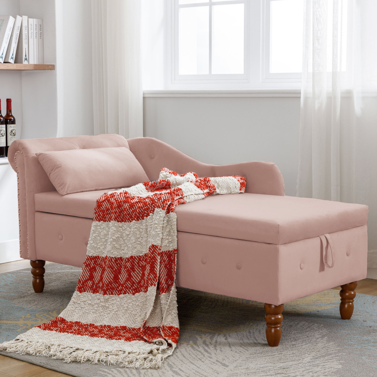 Velvet Chaise Lounge Indoor, Lounge Chair for Bedroom with Storage ...