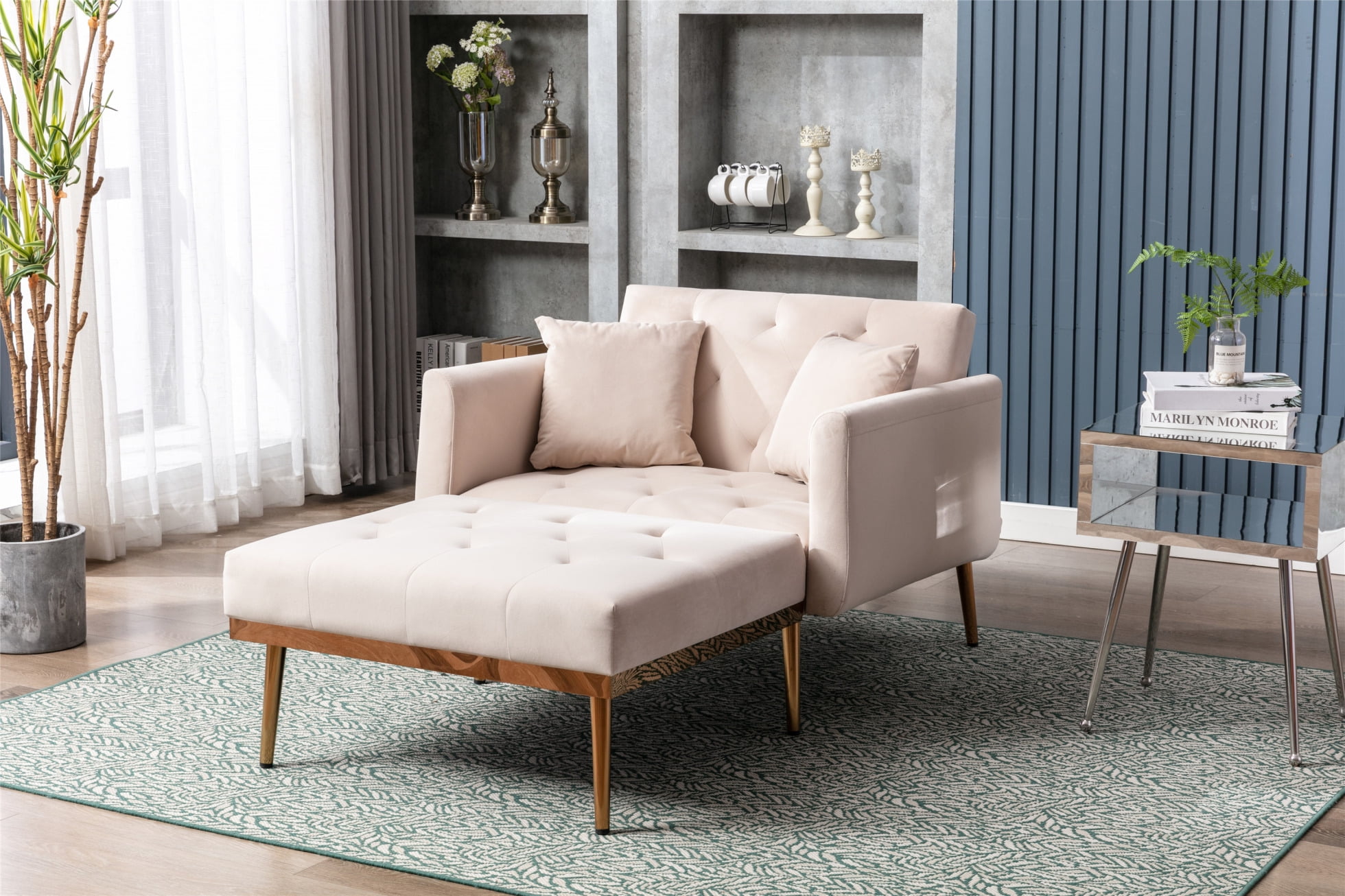 Chaise Lounge Chair with 2 Pillows, Modern Tufted Lounge Sofa Chair ...