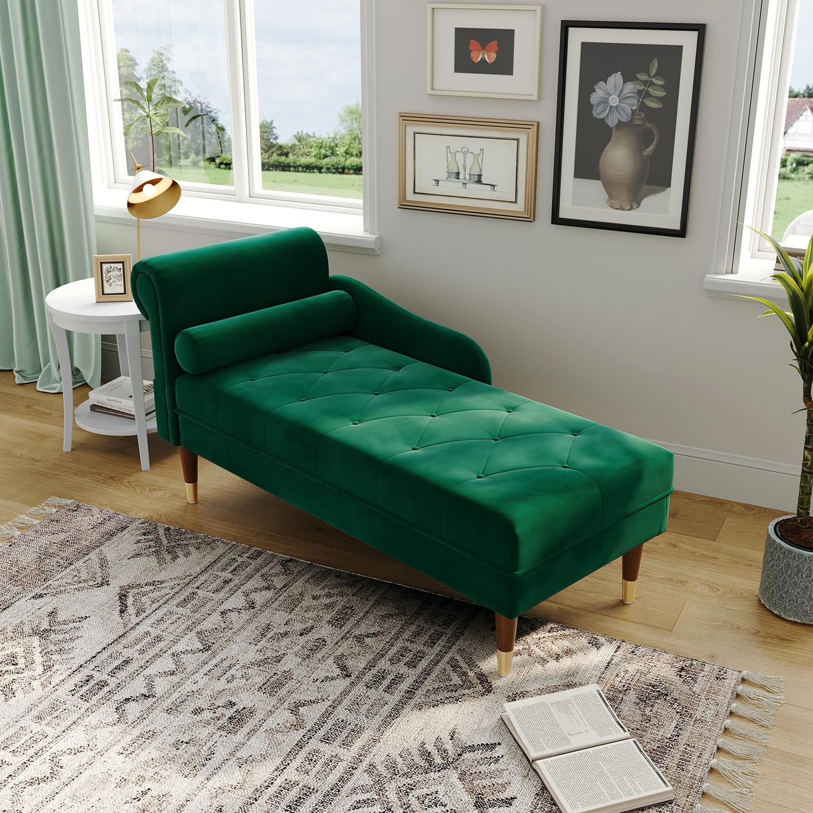 Velvet Chaise Lounge,Neche 59" Modern Lounge Chair Upholstered with Arm Lumbar Pillow Sofa Chair ...