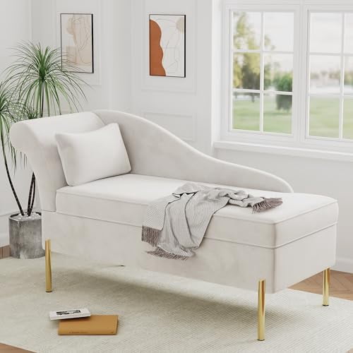 Velvet Chaise Lounge with Storage, Modern Upholstered Tufted Chaise ...