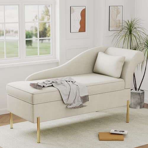 Velvet Chaise Lounge with Storage, Modern Upholstered Tufted Chaise ...