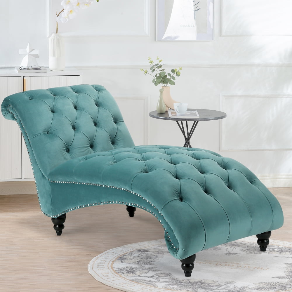 Velvet Chaise Lounge, Upholstered Tufted Chaise Lounge Chair with ...
