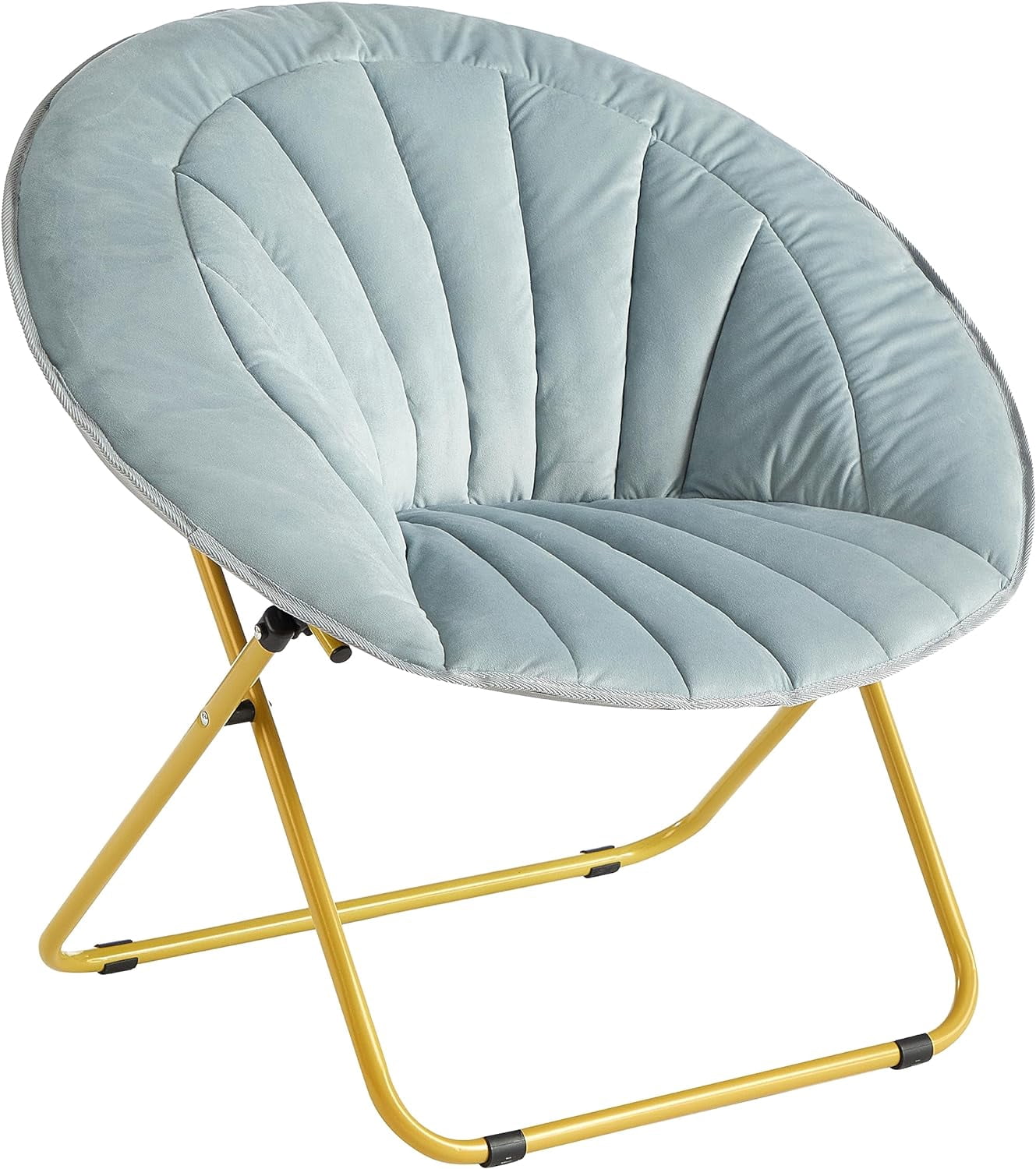 Velvet Channel Stitched Saucer Chair in Soft Gray - Plush Round Lounge ...