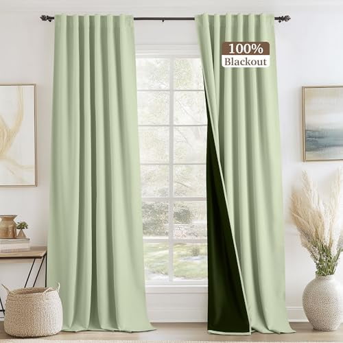 Velvet Chenille Window Curtains 100 inches Long, Thick Blackout Thermal ...