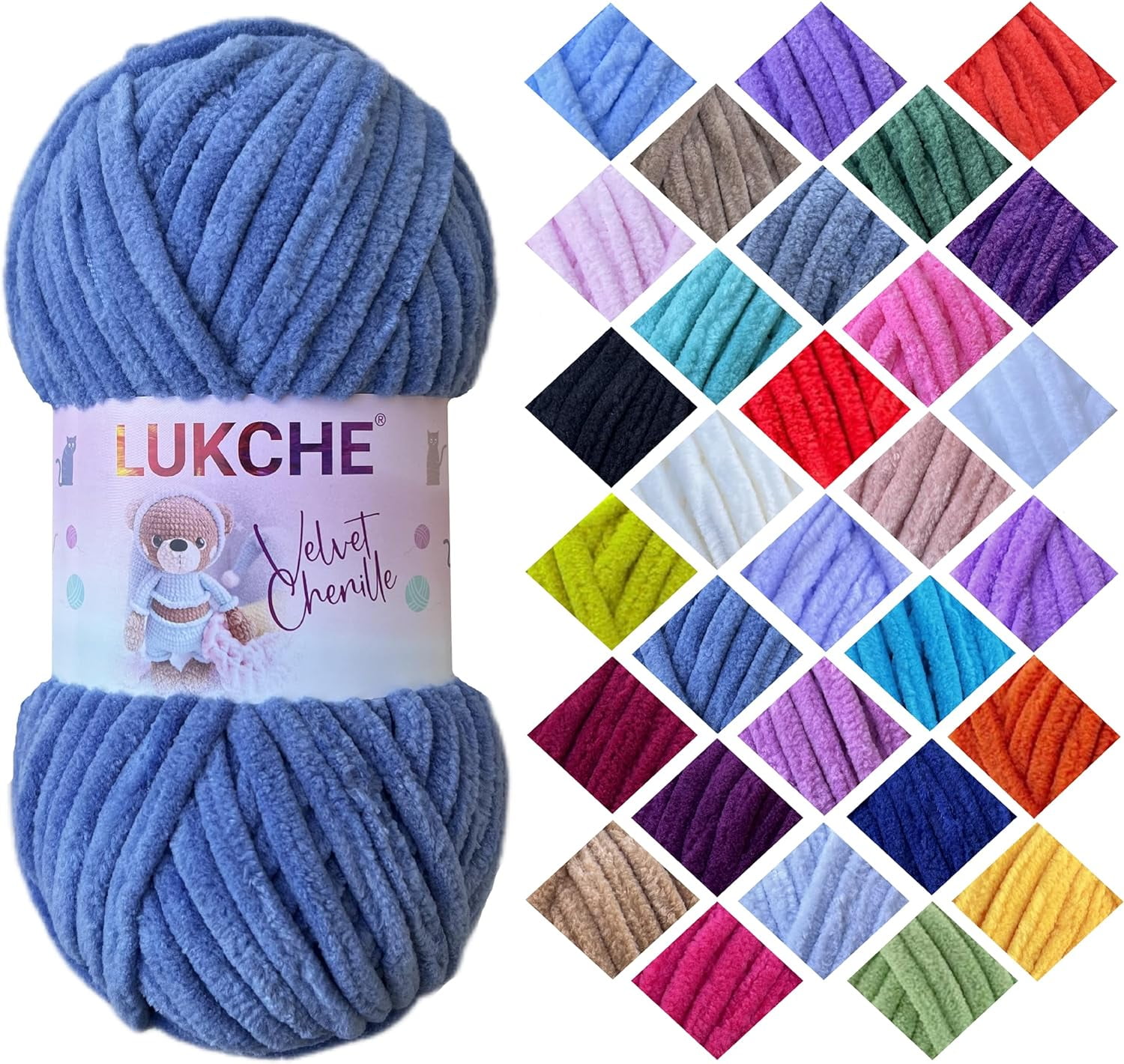 Velvet Chenille Yarn Super Bulky Soft Yarn - 100g (75.4 yds) - Baby ...