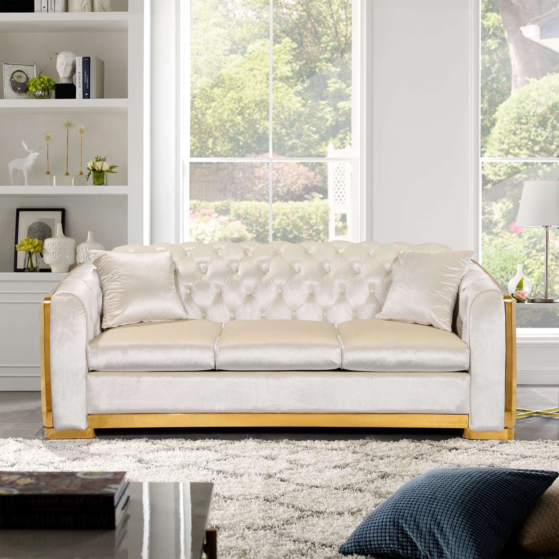 Velvet Chesterfield Sofa for Living Room, 84'' Modern Tufted 3 Seater ...