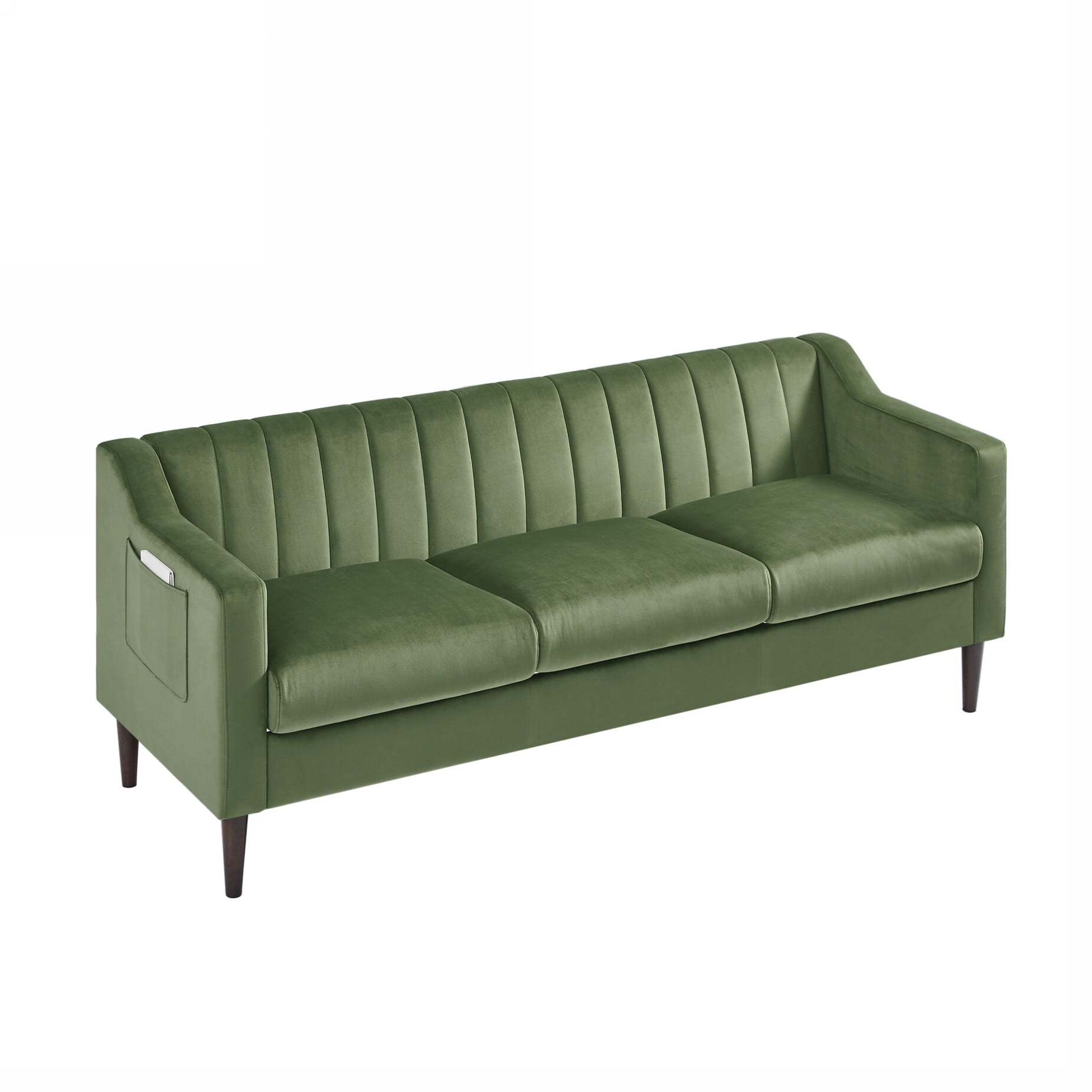 Velvet Chesterfield Sofa with Rolled Pillows and Side Pockets, 3 Seater ...
