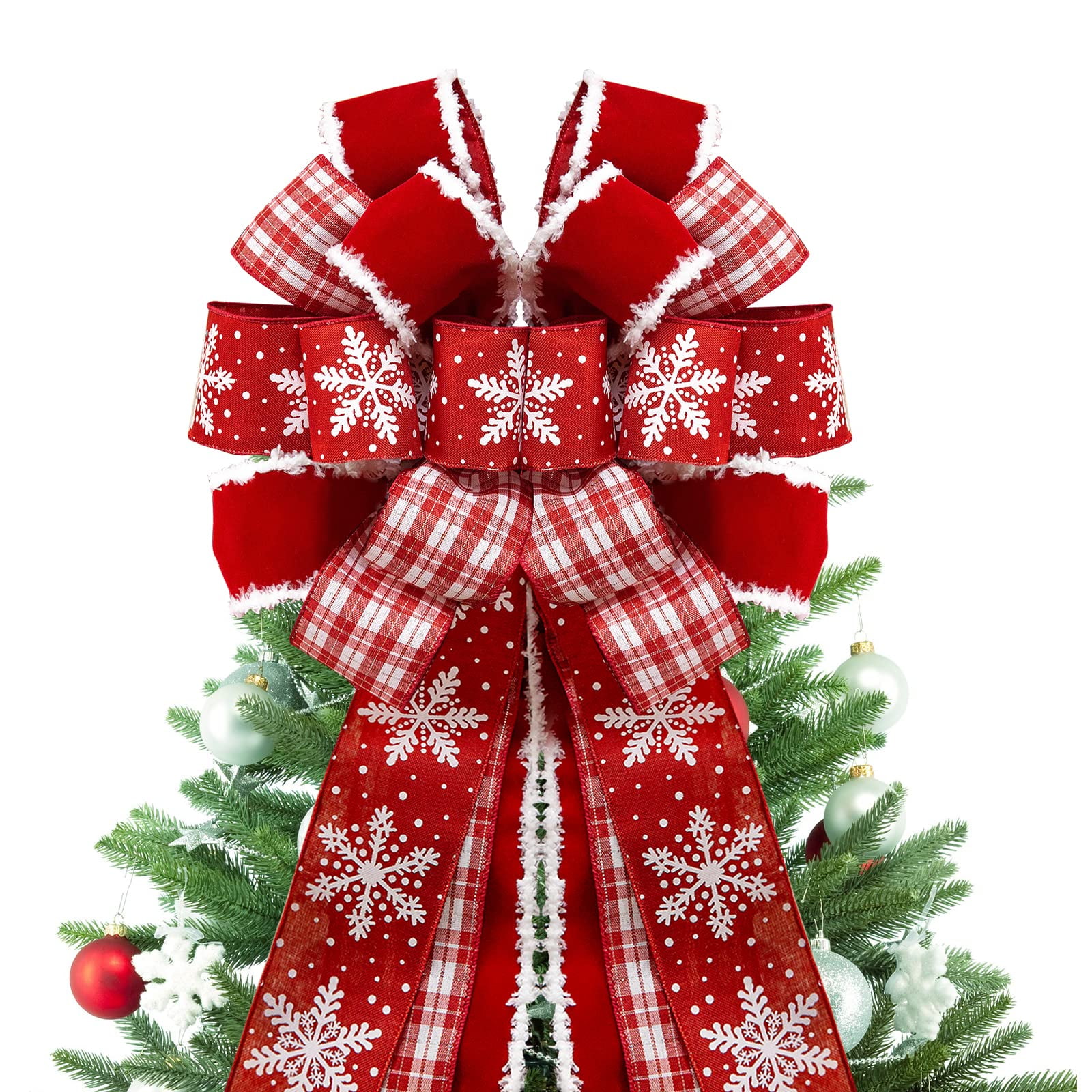 Velvet Christmas Bow Topper, 48 Inch Plaid Streamer Ribbon, Farmhouse ...