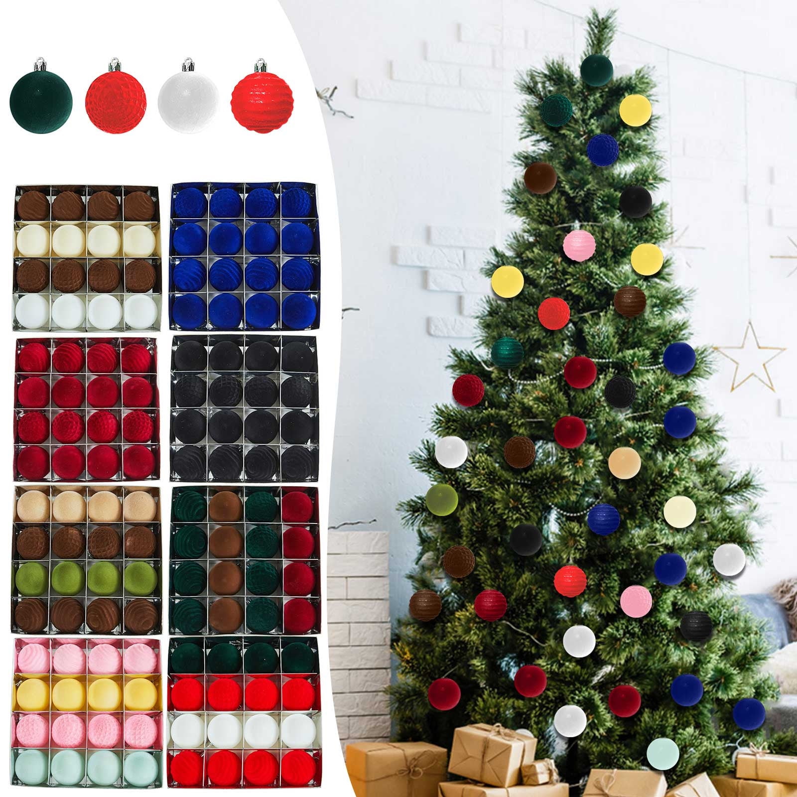 Velvet Christmas Tree Ball Ornaments Set | Brown Flocked Plastic ...