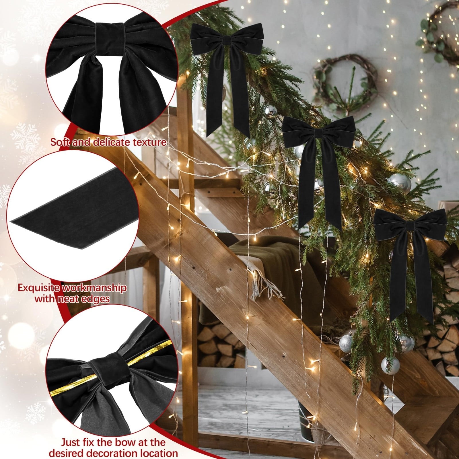 Velvet Christmas Tree Bow Decorations Set of Twelve Double Layer ...