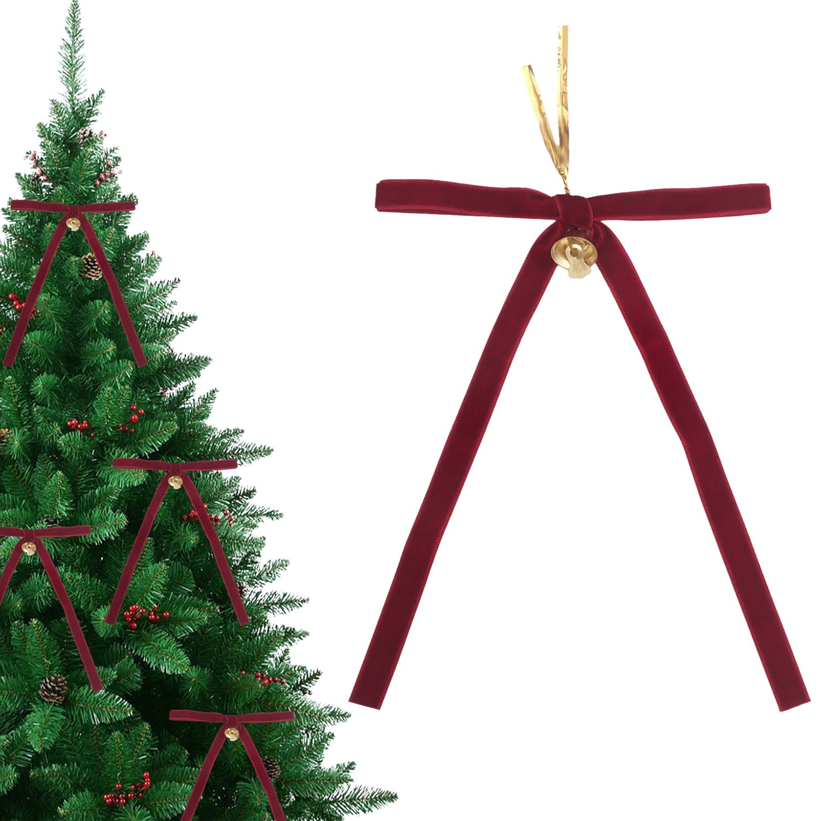 Velvet Christmas Tree Bows with Bell Accents - Luxurious Holiday Velvet ...