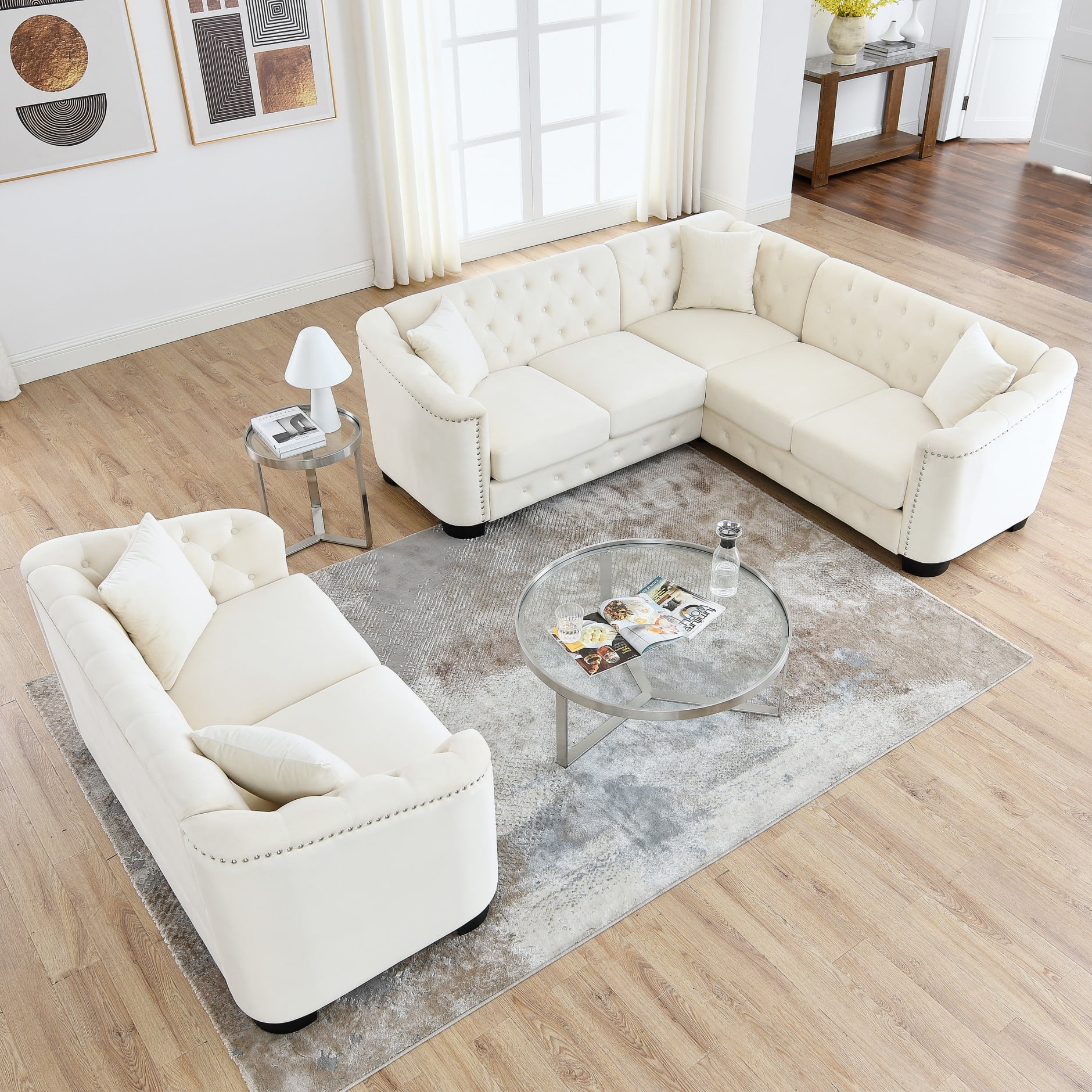 Velvet Combination Sofa, Corner Sofa & 2 Seater Sofa, Modern ...