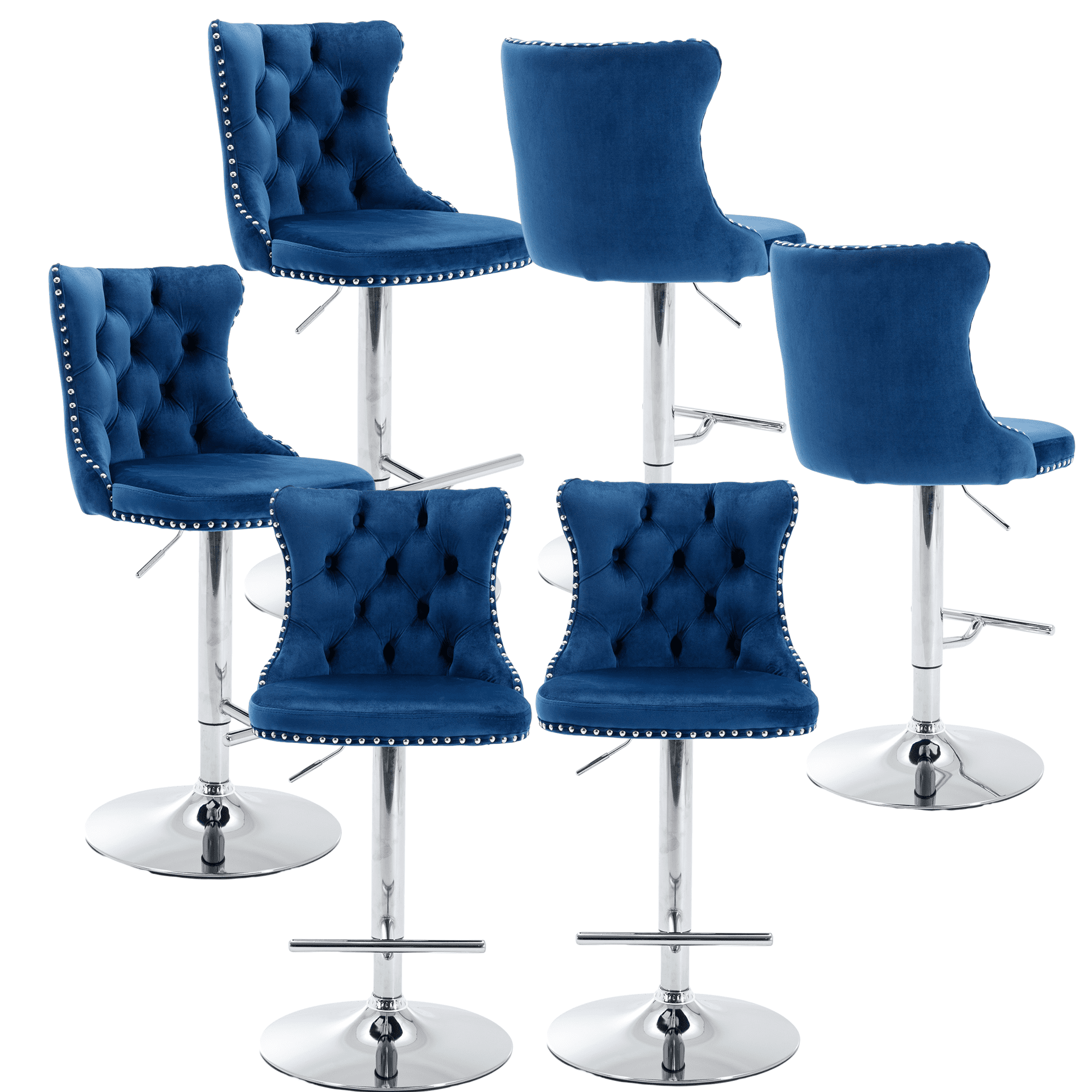 Velvet Comfortable Tufted Swivel Bar Stools Adjustable Counter Height ...