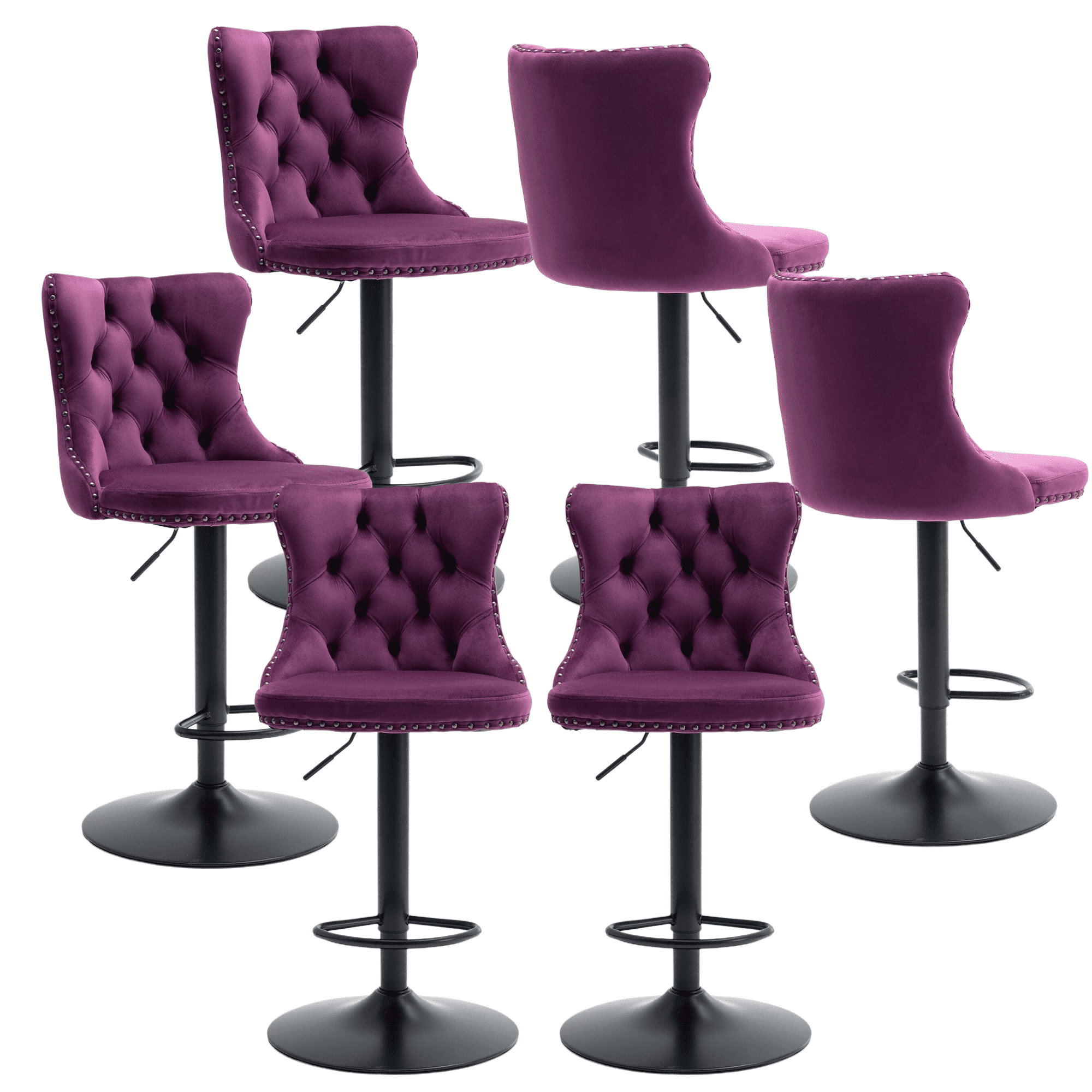Velvet Comfortable Tufted Swivel Bar Stools Adjustable Counter Height ...