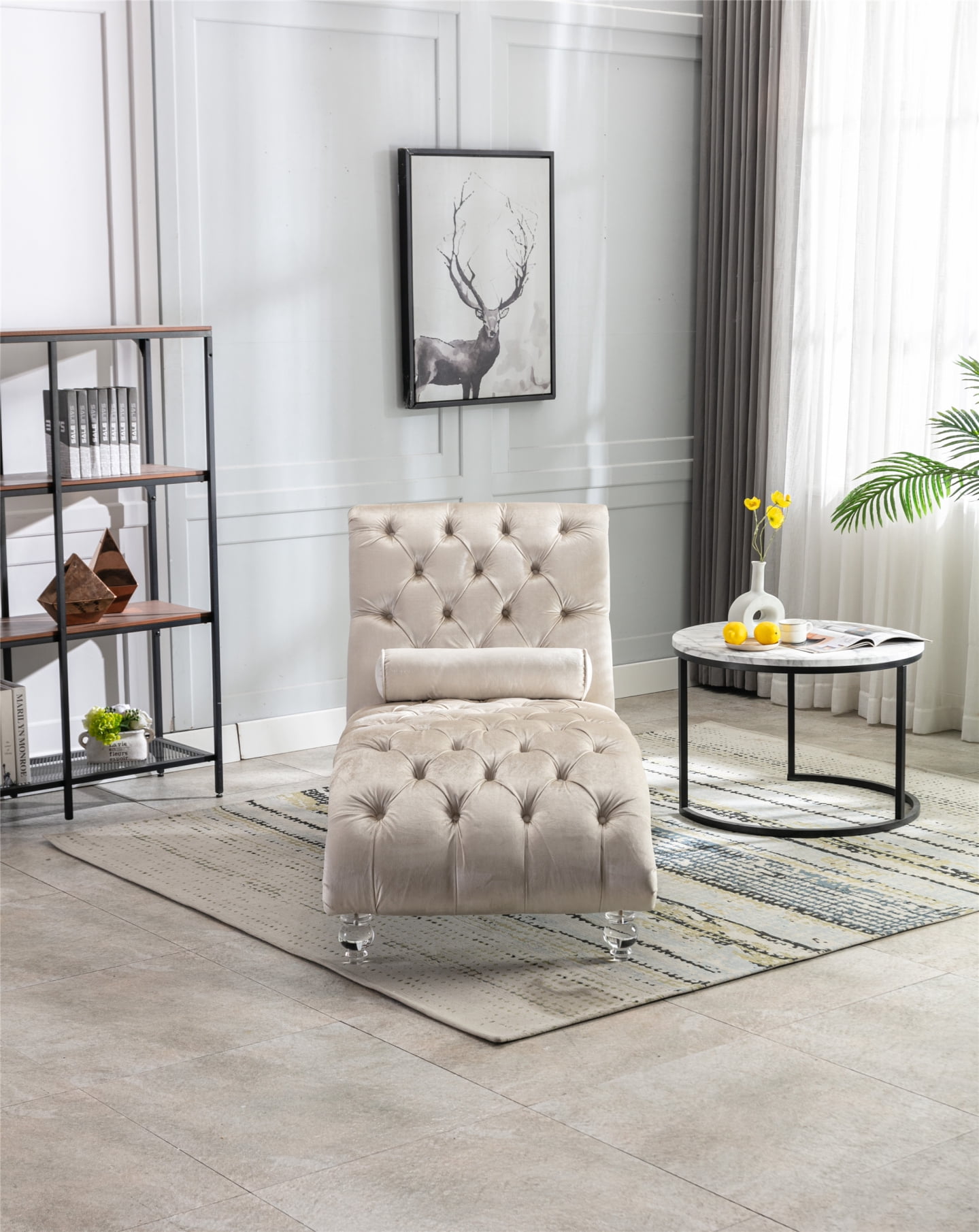 Velvet Concubine Sofa, Leisure Upholstered Sofa Chaise with Acrylic ...