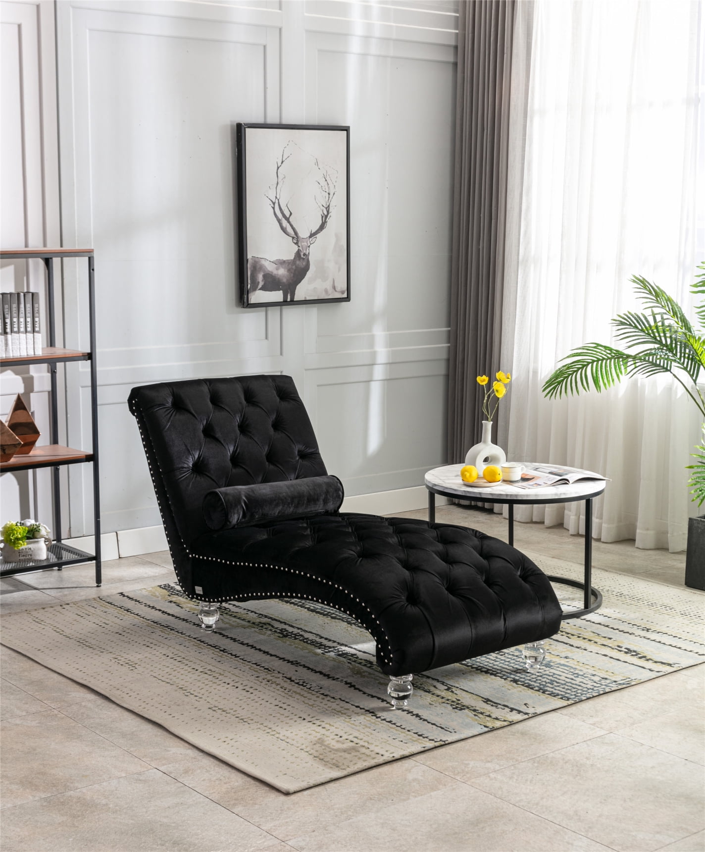 Velvet Concubine Sofa, Leisure Upholstered Sofa Chaise with Acrylic ...