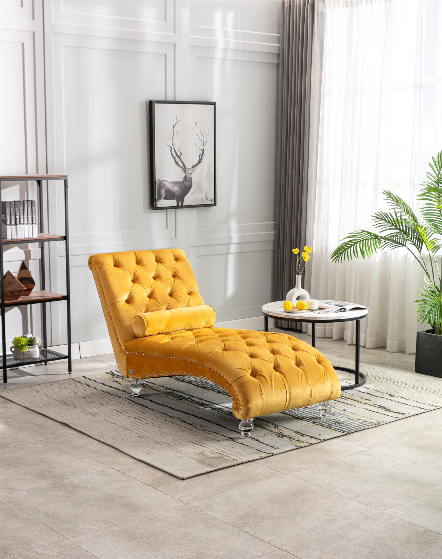 Velvet Concubine Sofa, Leisure Upholstered Sofa Chaise with Acrylic ...