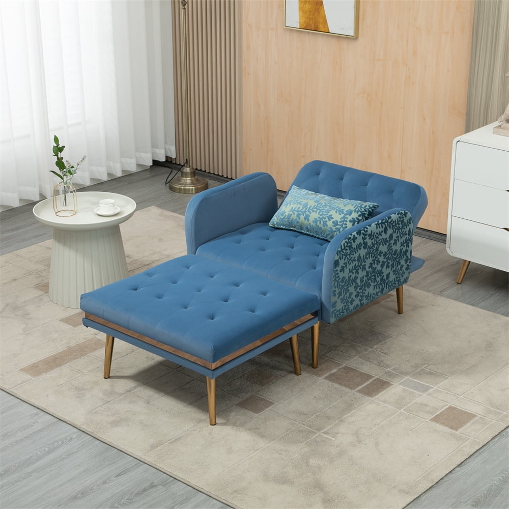 Velvet Convertible Accent Chair with Ottoman and Pillow, Button-Tufted ...