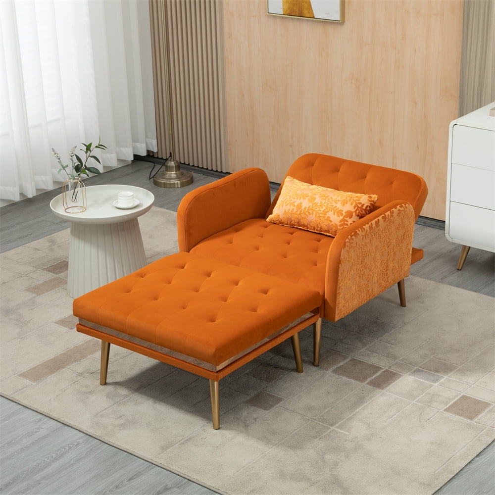 Velvet Convertible Accent Chair with Ottoman and Pillow, Button-Tufted ...