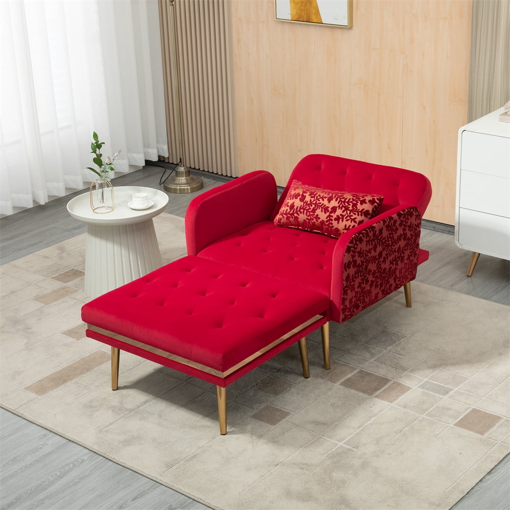 Velvet Convertible Accent Chair with Ottoman and Pillow, Button-Tufted ...