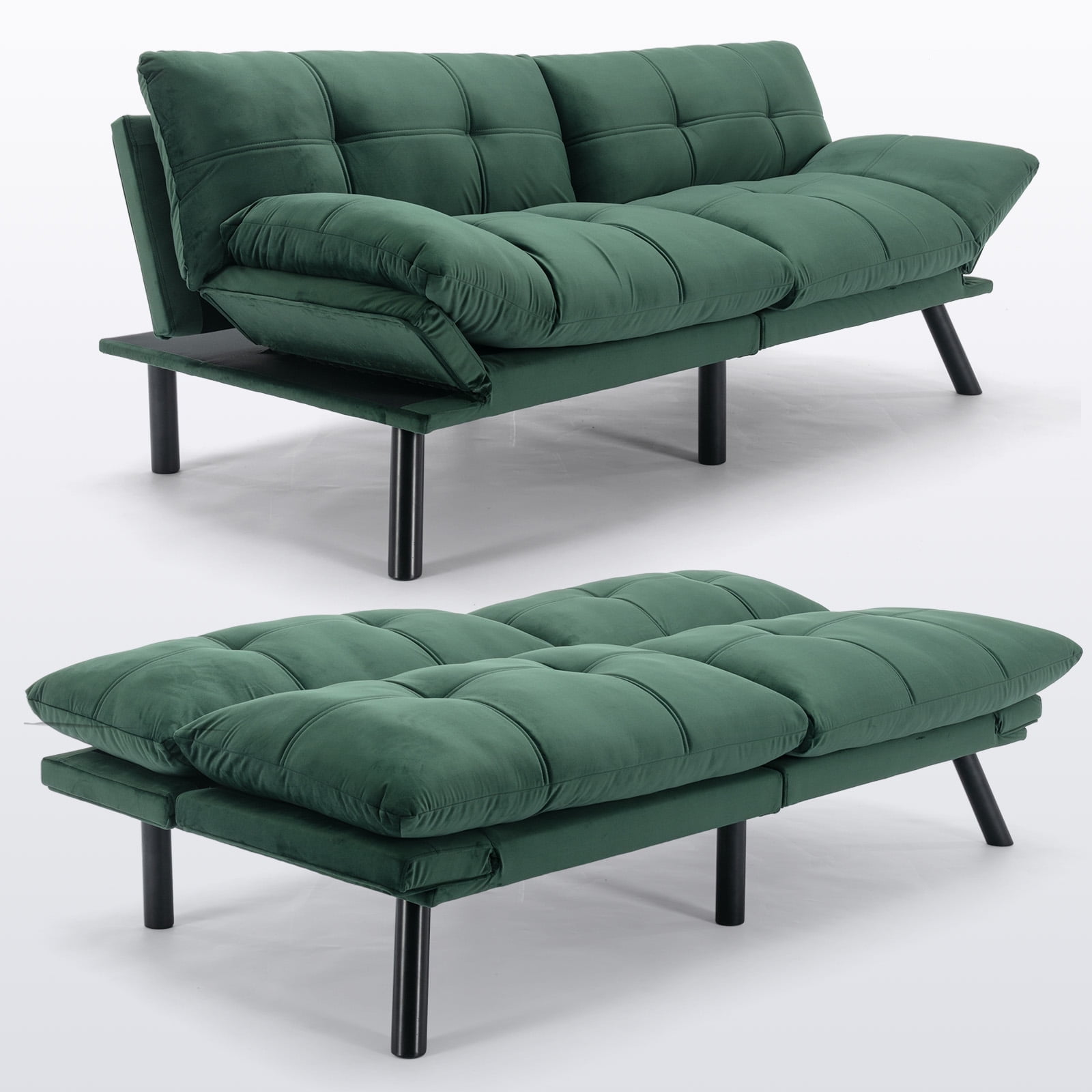 Velvet Convertible Futon Sofa Bed, 71" Comfy Loveseat Sleeper Sofa with ...