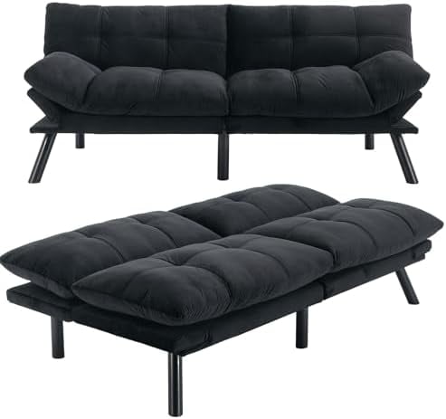 Velvet Convertible Futon Sofa Bed, 71" Cozy Loveseat Sleeper, Comfy 7 ...