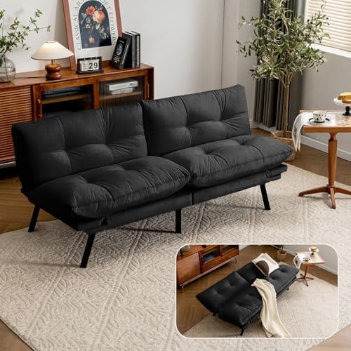 Velvet Convertible Futon Sofa Bed, 71" Cozy Loveseat Sleeper, Comfy 7 ...