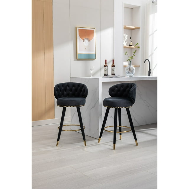 Velvet Counter Height Bar Stools Set of 2, 360 Degree Swivel Counter ...