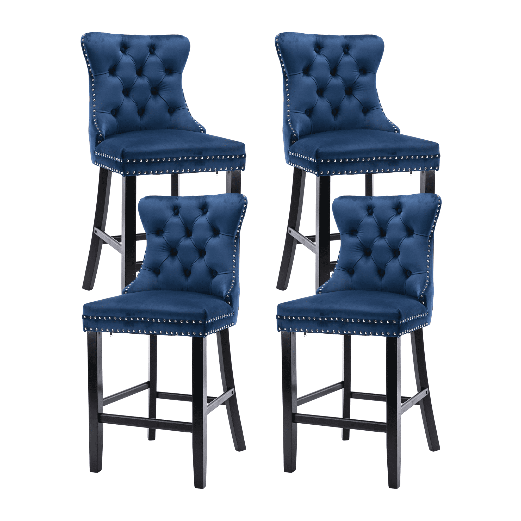"Velvet Upholstered Barstools, Counter Height 27"", Armless, Solid Wood ...