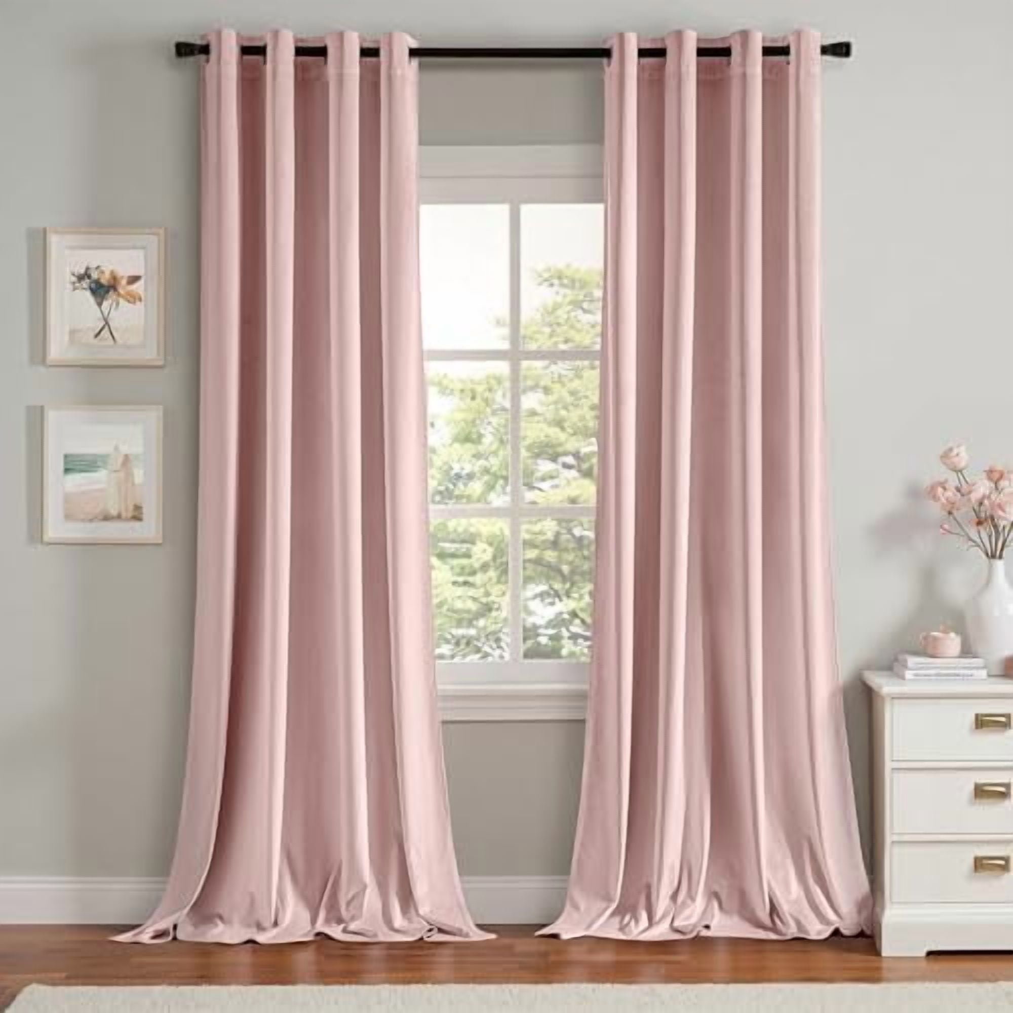 Velvet Curtains Baby Pink Elegant Grommet Thermal Insulated Soundproof ...