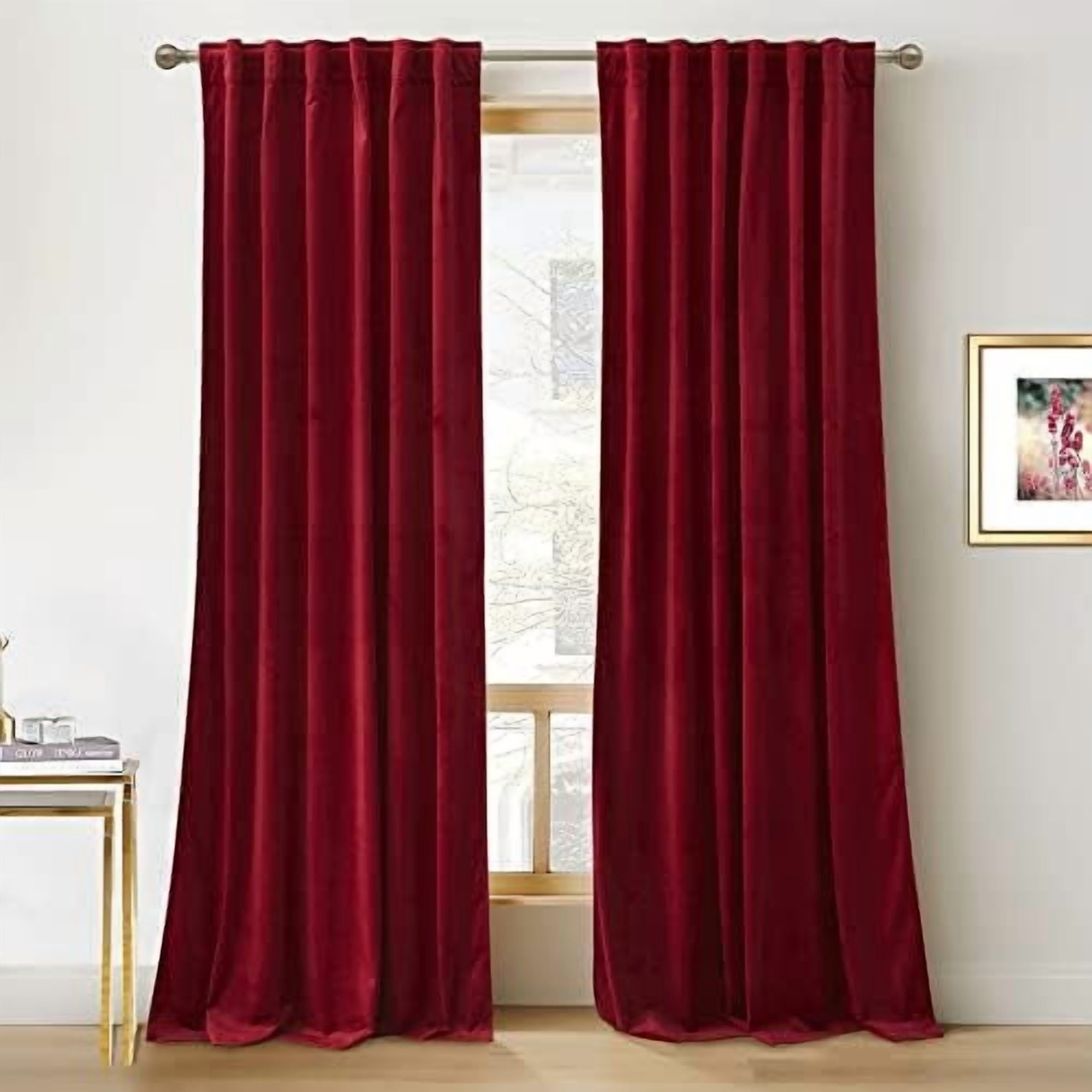 Velvet Curtains for Bedroom - Light & Heat Block Back Tabs Window ...