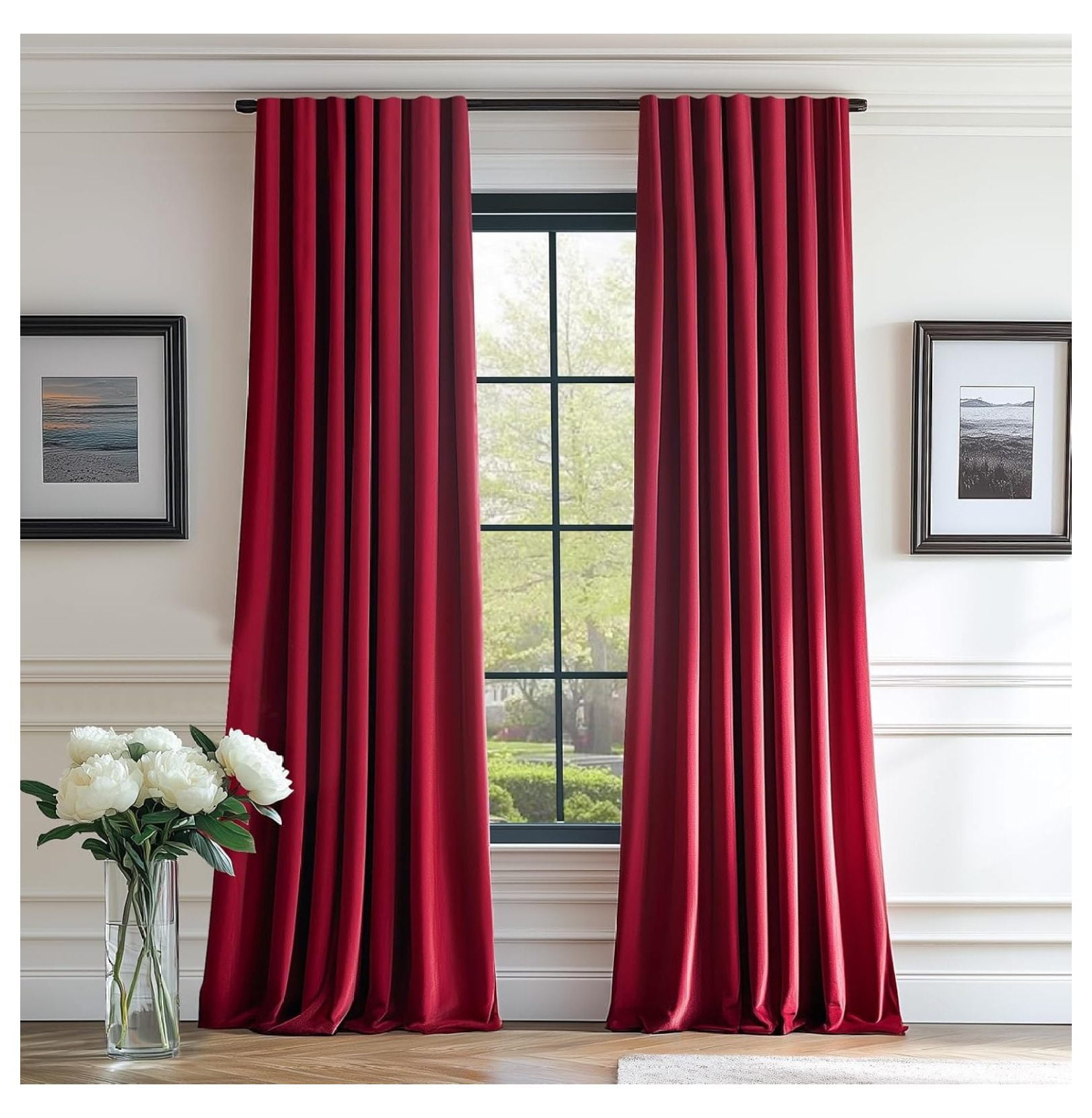 Velvet Curtains Burgundy Red Thermal Insulation Bedroom Rod Pocket ...