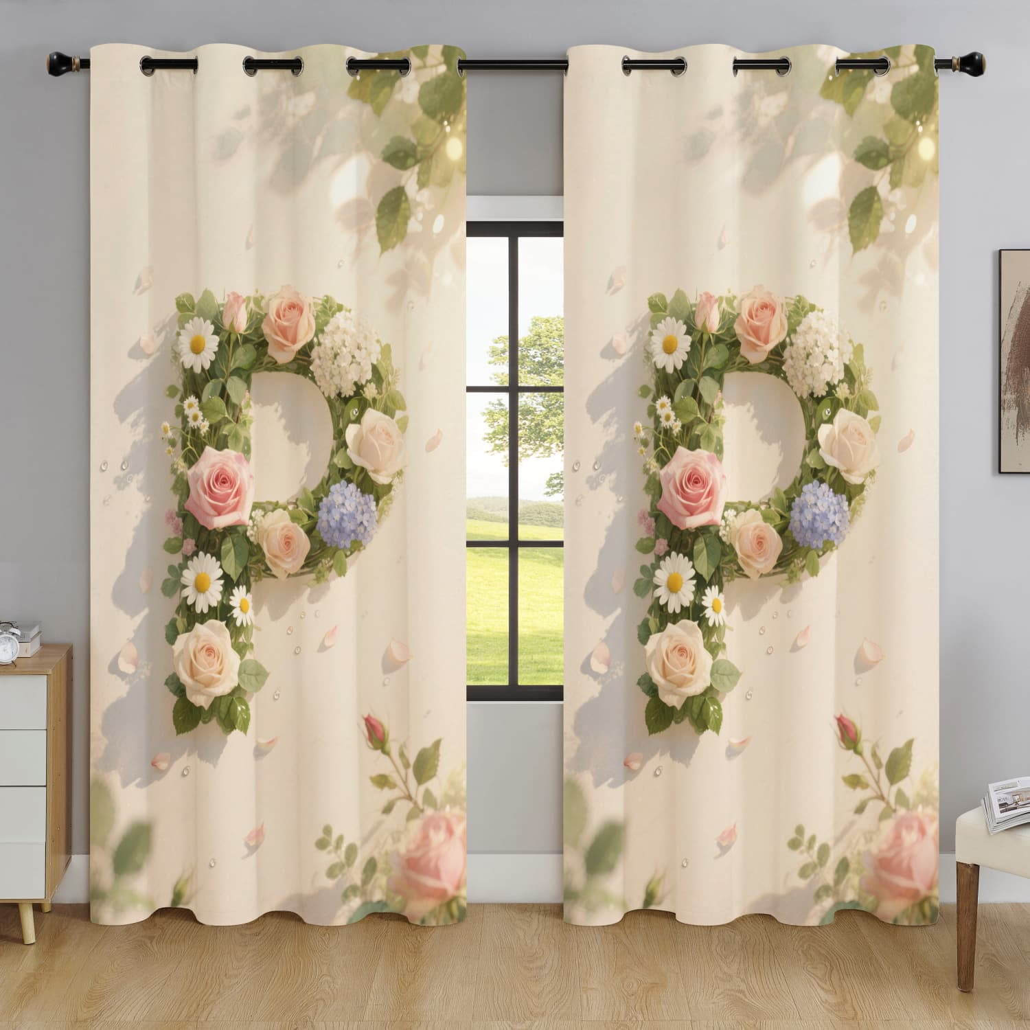 Velvet Curtains with Grommet & Letter, Thermal Insulated Super Soft ...