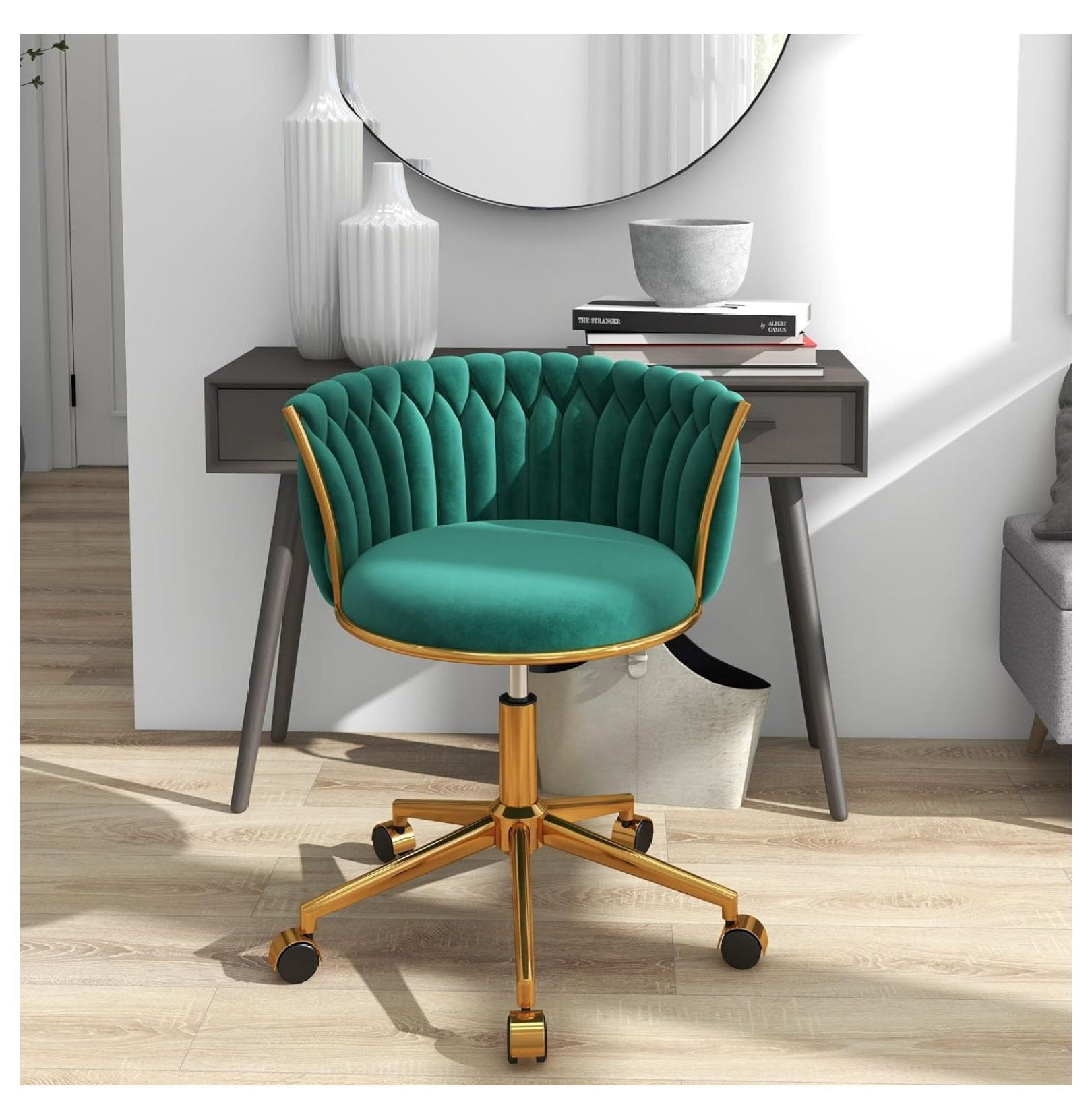 Velvet Desk Chair, Modern Office Chair with Wheels, Home Swivel Vanity ...