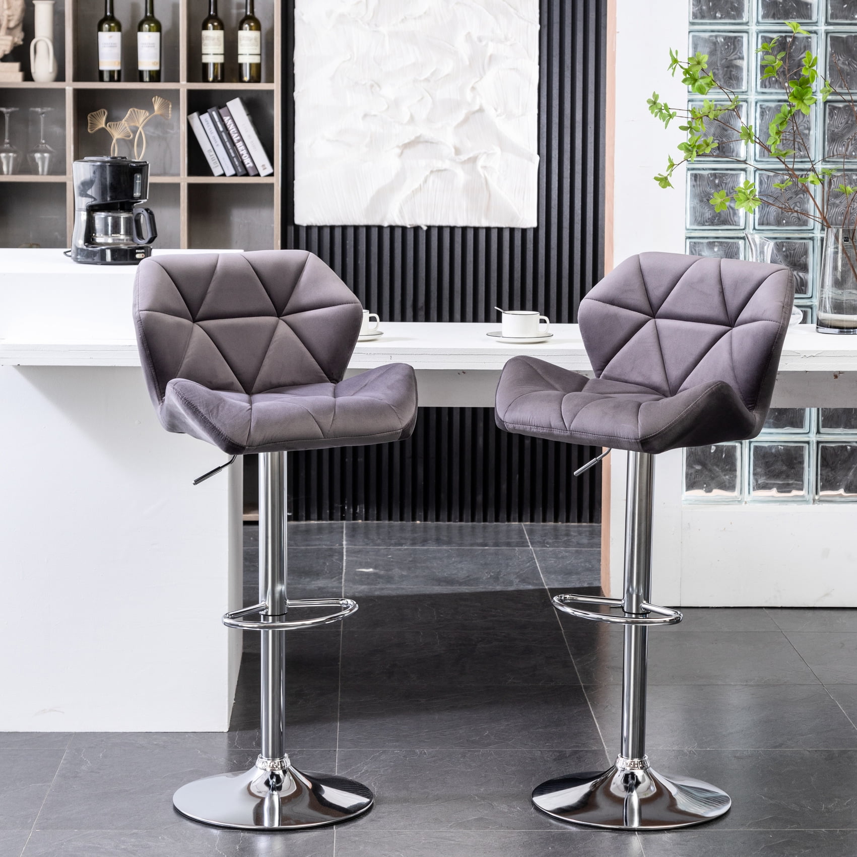 Velvet Diamond Tufted Swivel Barstool+Gas-Lift Height Adjustment ...