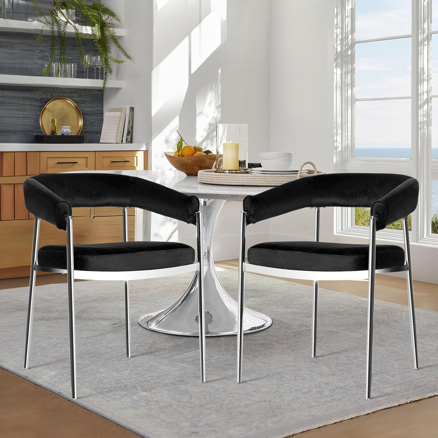 Velvet Dining Chair Dining Room Chairs with Arms and U-Shape Backrest ...