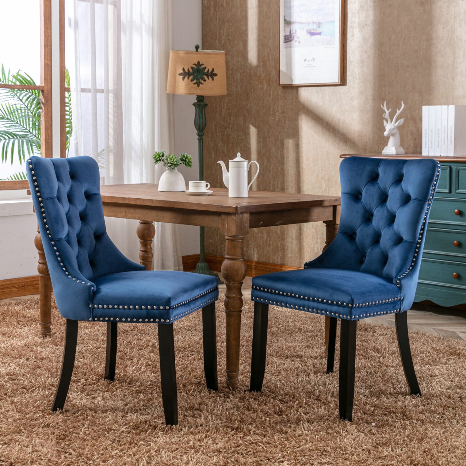 Velvet Dining Chair Set of 2,Luxurious Upholstered Tufted Dining Chairs ...