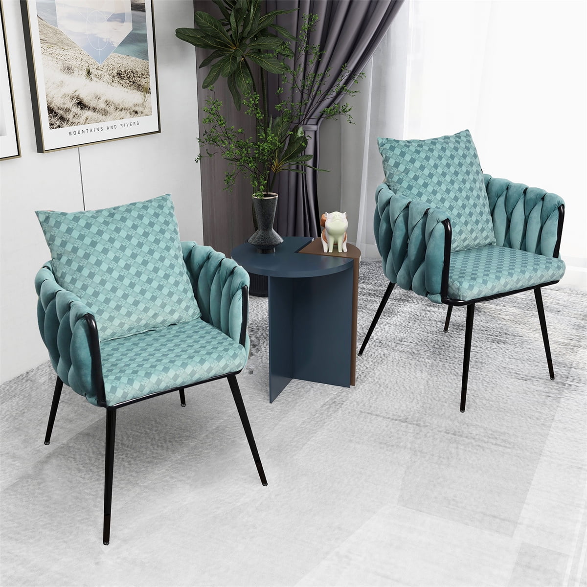 Velvet Dining Chairs Set of 2,Hand Weaving Accent Chairs Living Room ...