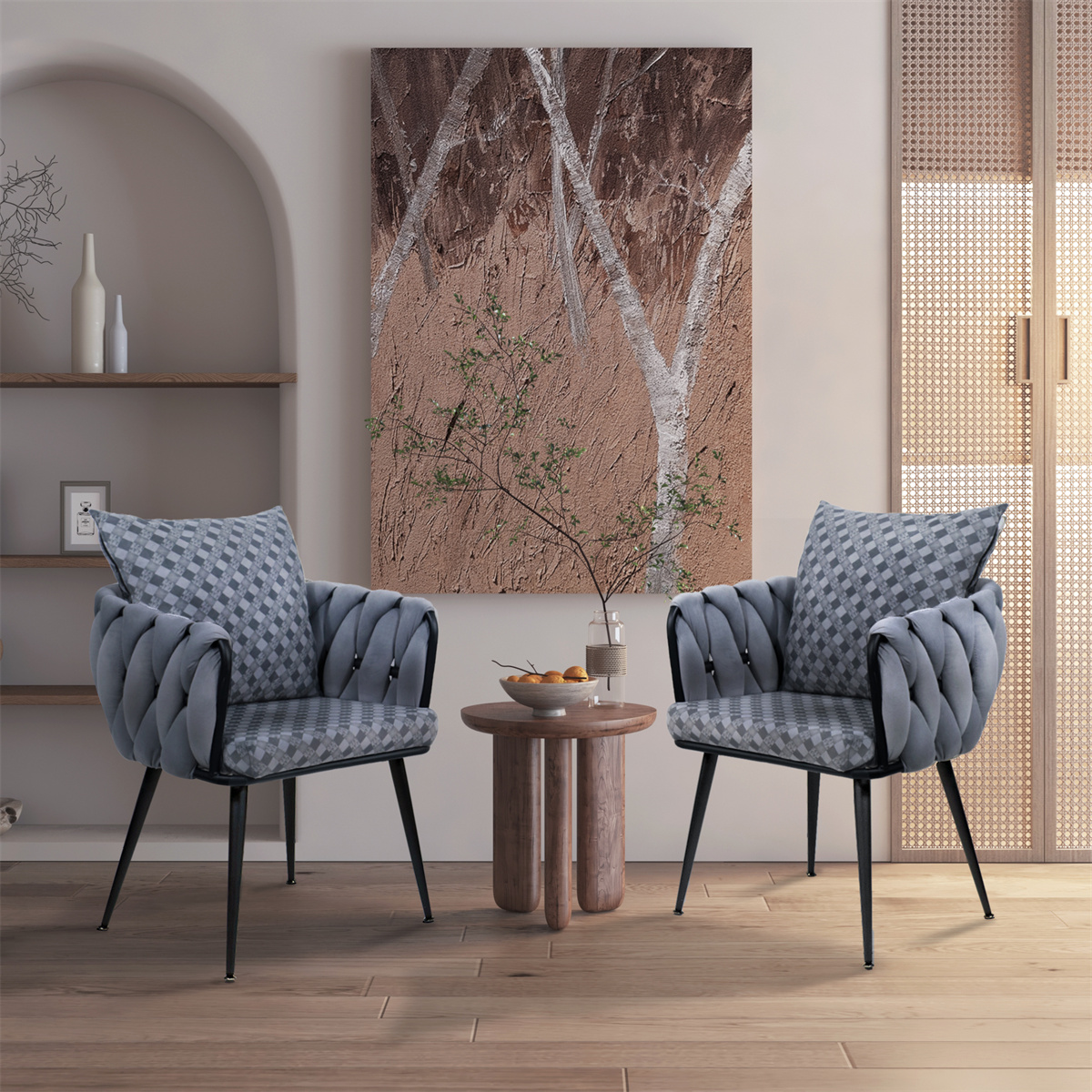 Velvet Dining Chairs Set of 2,Hand Weaving Accent Chairs Living Room ...