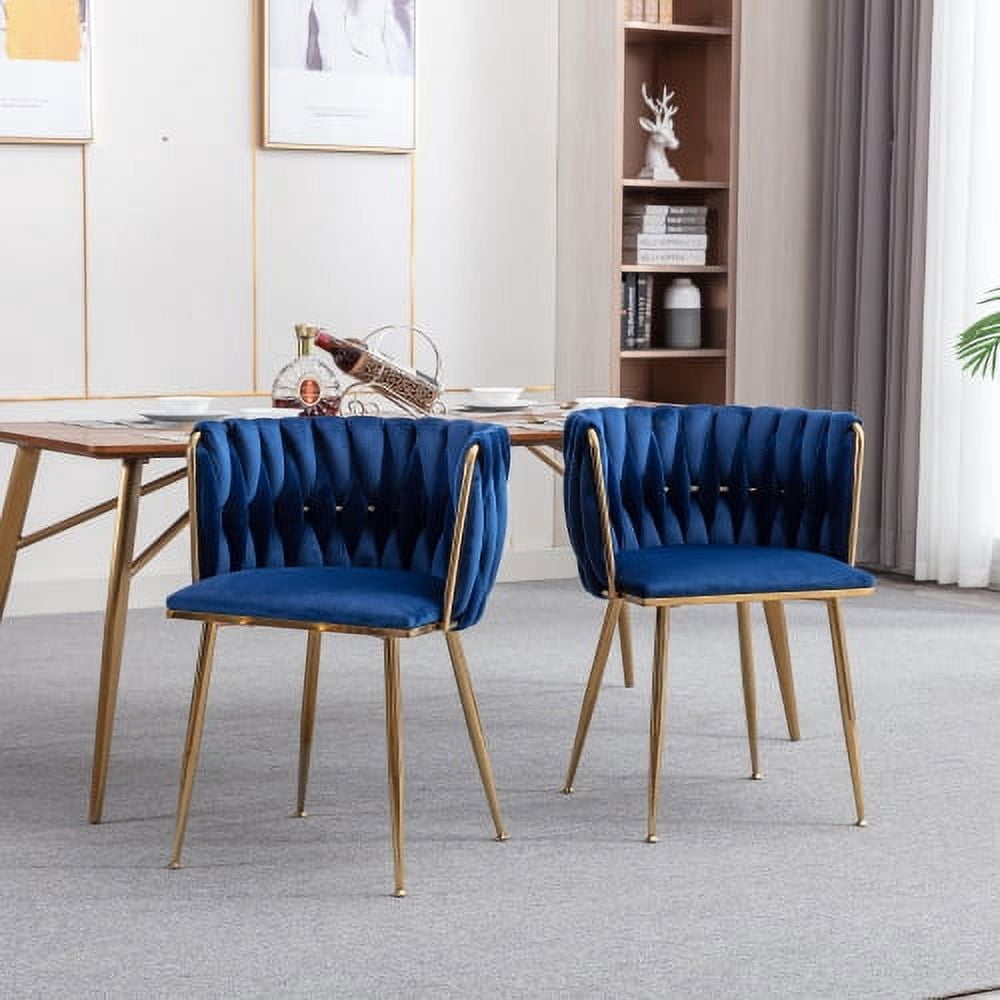 Velvet Dining Chairs Set of 2 Modern Hand Weaving Accent Chairs Living ...