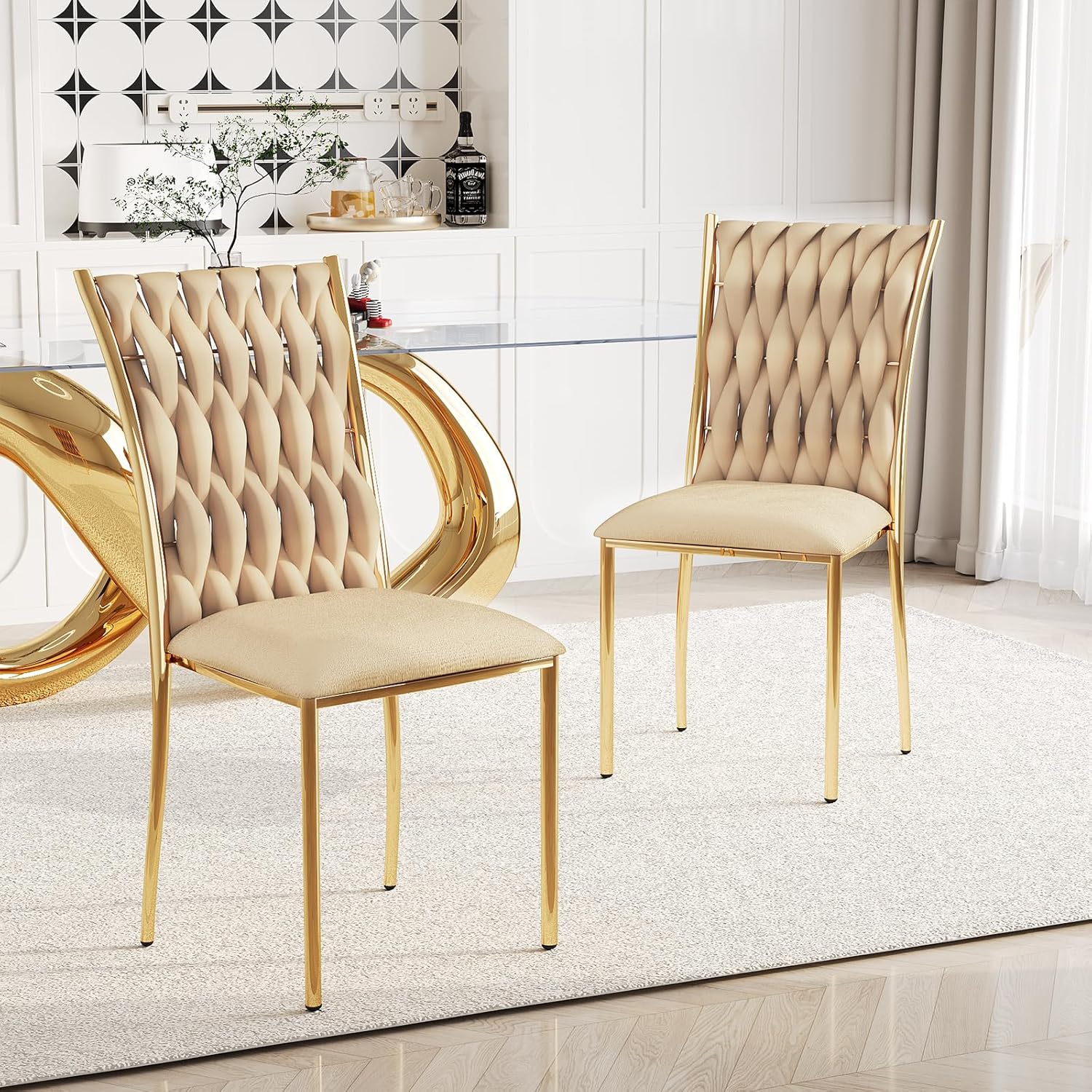 Velvet Dining Chairs Set of 2, Modern Kitchen Chairs with Gold Metal ...