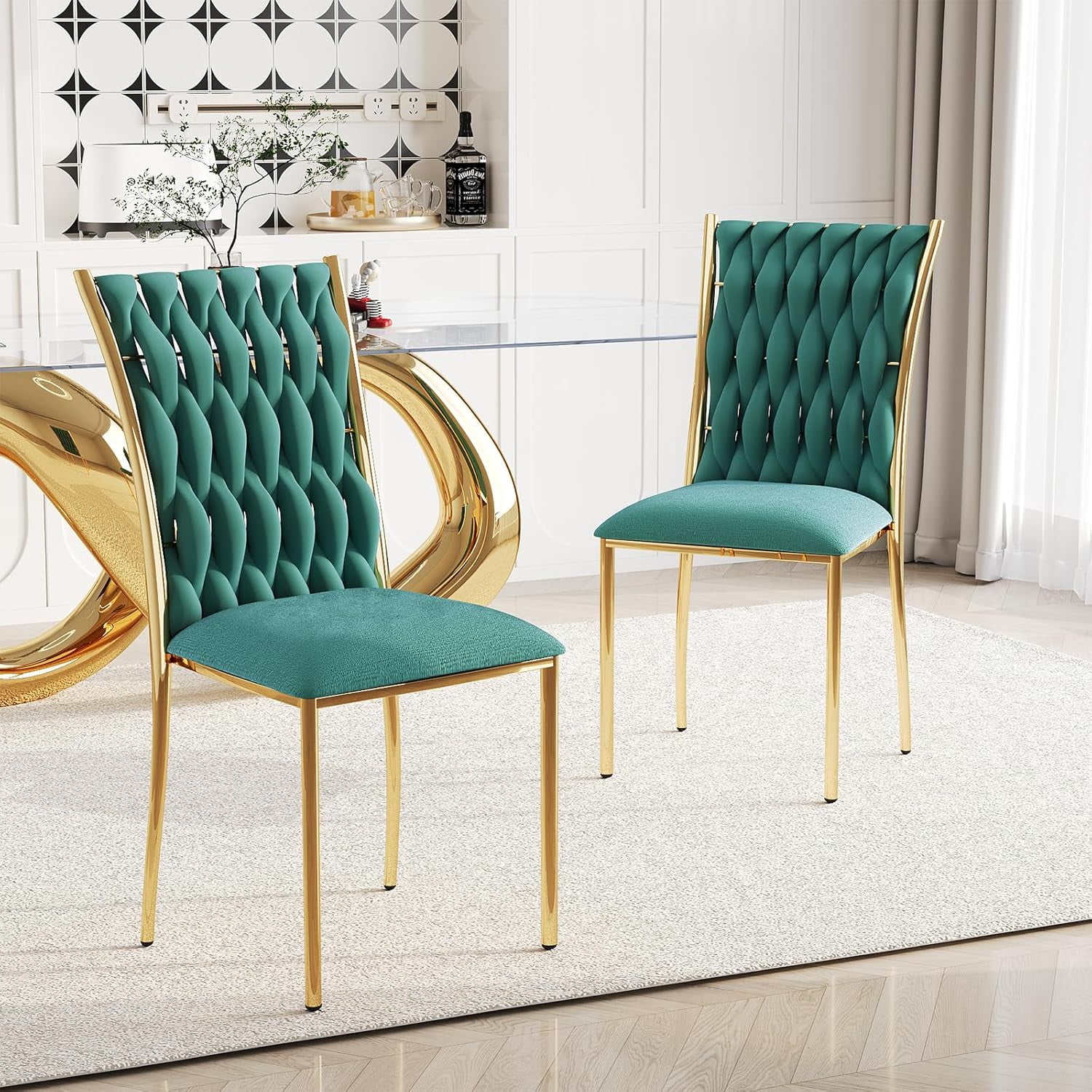 Velvet Dining Chairs Set of 2, Modern Kitchen Chairs with Gold Metal ...