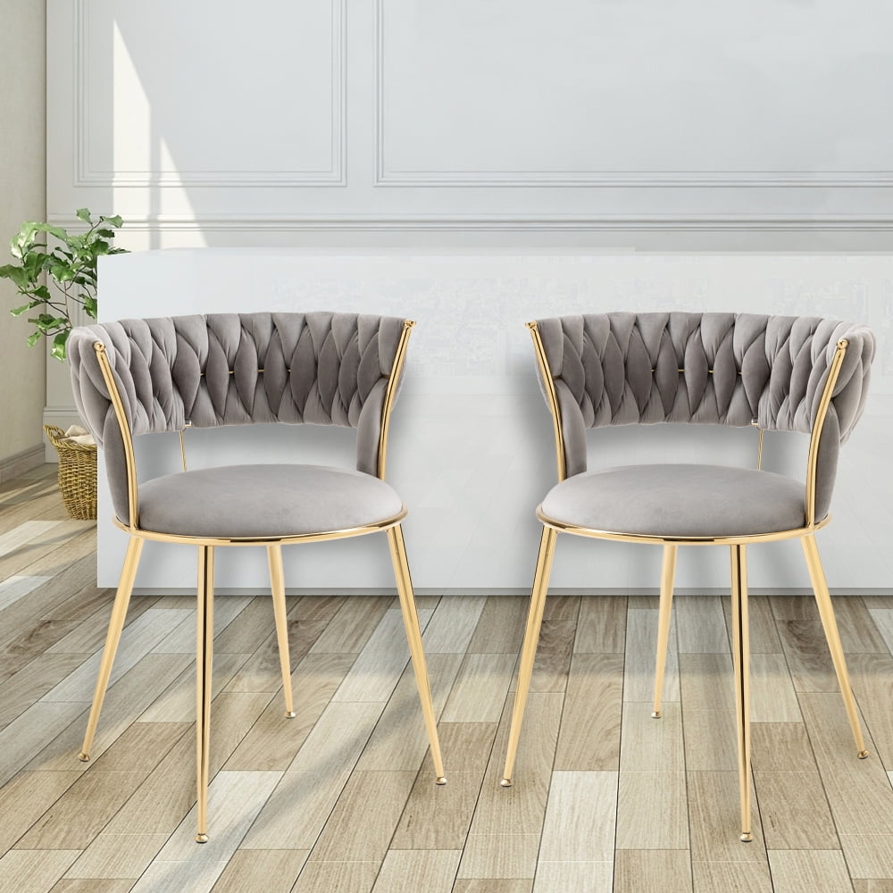 Velvet Dining Chairs Set of 2, Modern Woven Accent Chairs with Solid ...