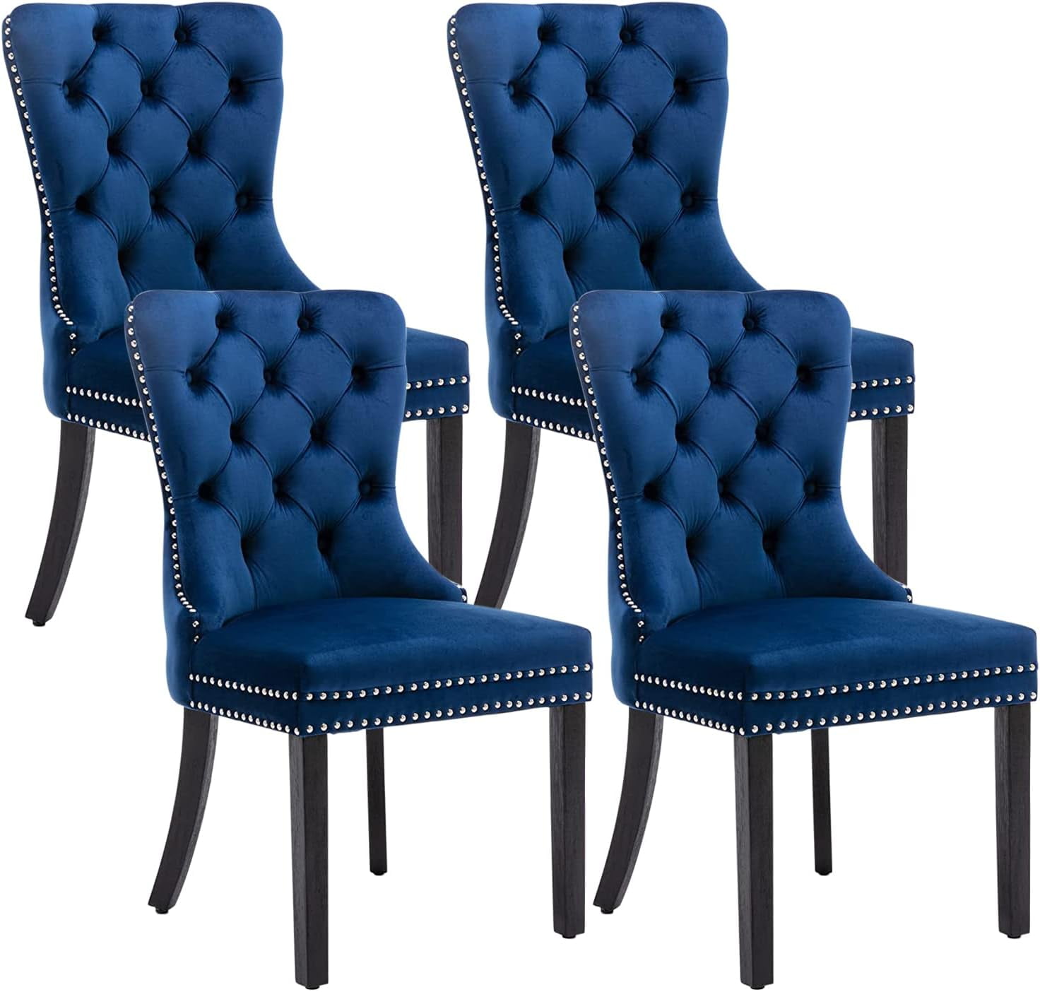 Velvet Dining Chairs Set of 4, Tufted Dining Room Chairs with Nailhead ...