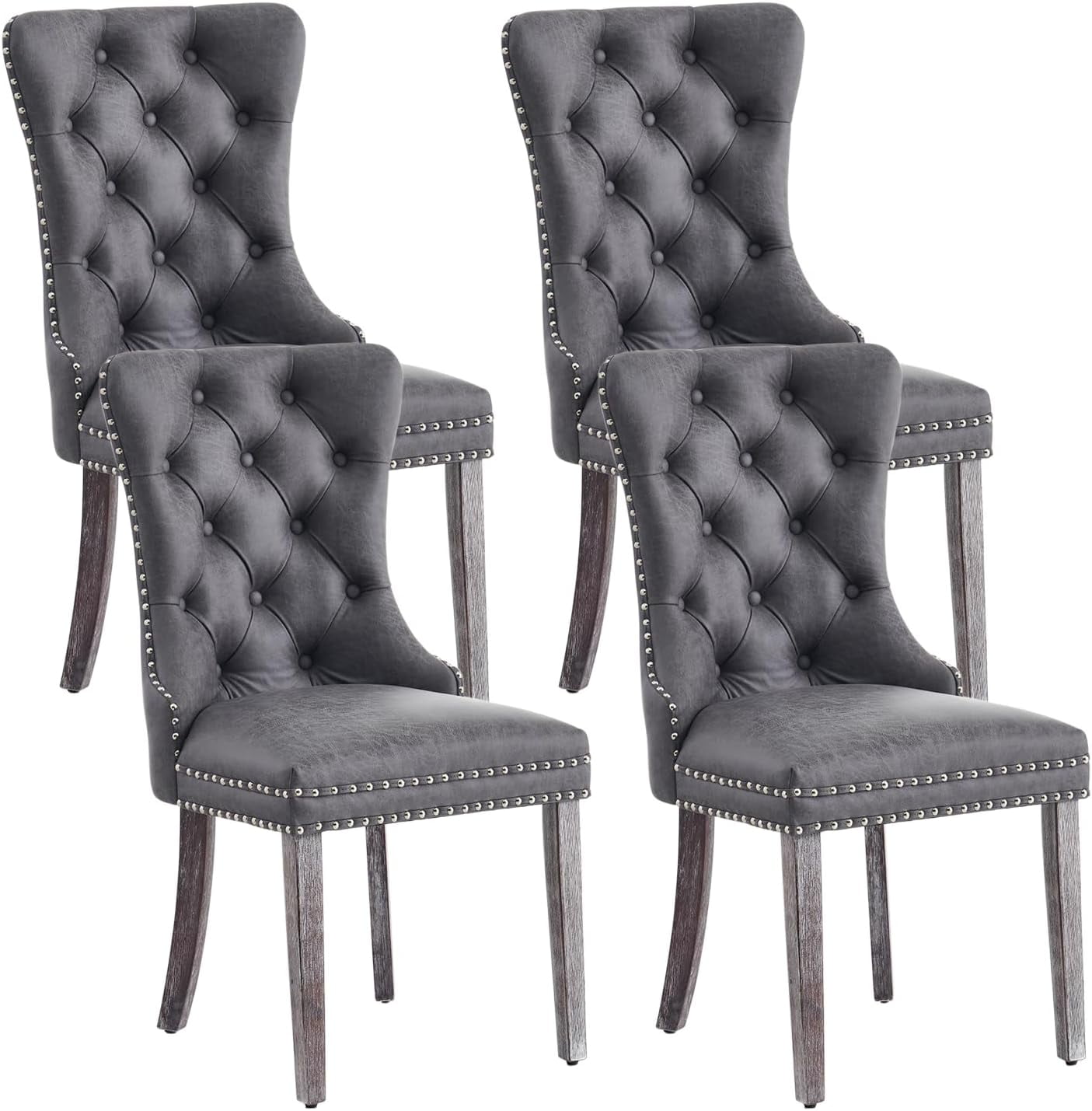 Velvet Dining Chairs Set of 4, Tufted Dining Room Chairs with Nailhead ...