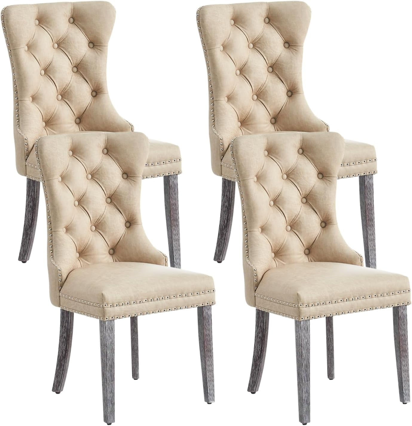 Velvet Dining Chairs Set of 4, Tufted Dining Room Chairs with Nailhead ...