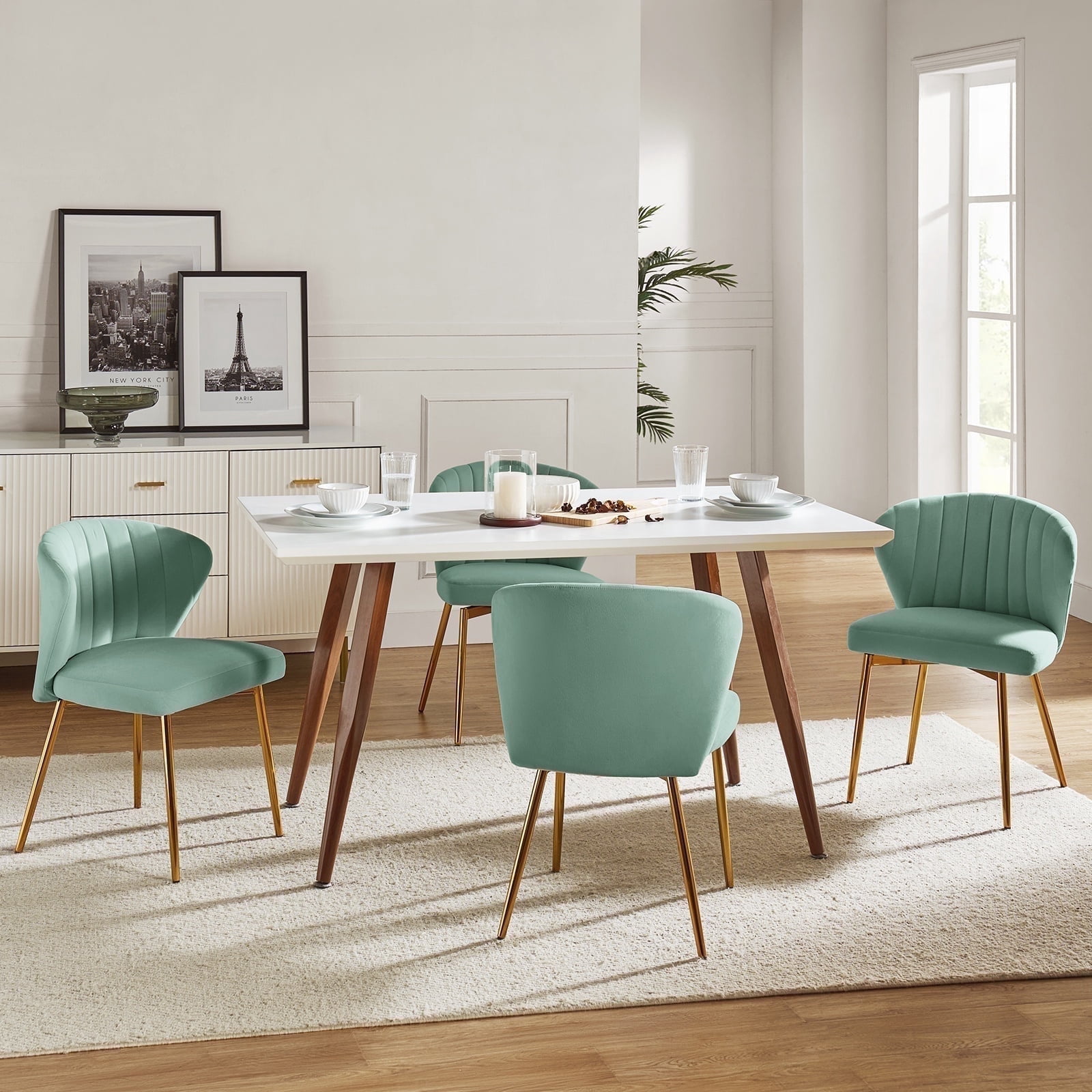 Tina's Home Velvet Dining Chairs Set of 4 Wingback Upholstered Accent ...