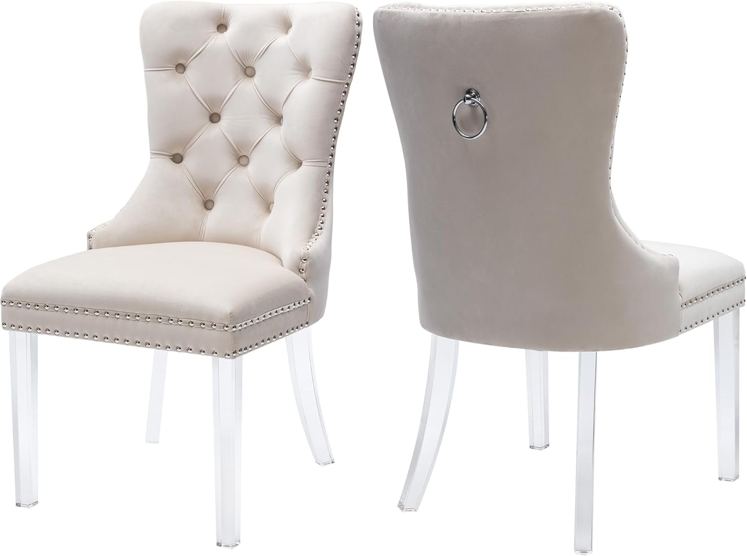 Velvet Dining Chairs Upholstered Tufted Dining Chairs with Nailhead ...